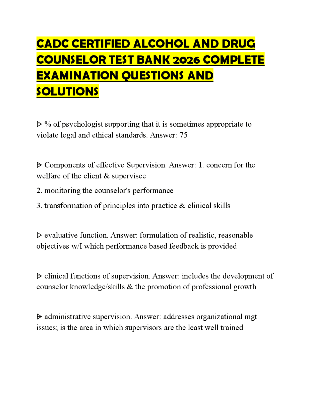CADC CERTIFIED ALCOHOL AND DRUG COUNSELOR TEST BANK 2026 COMPLETE ...
