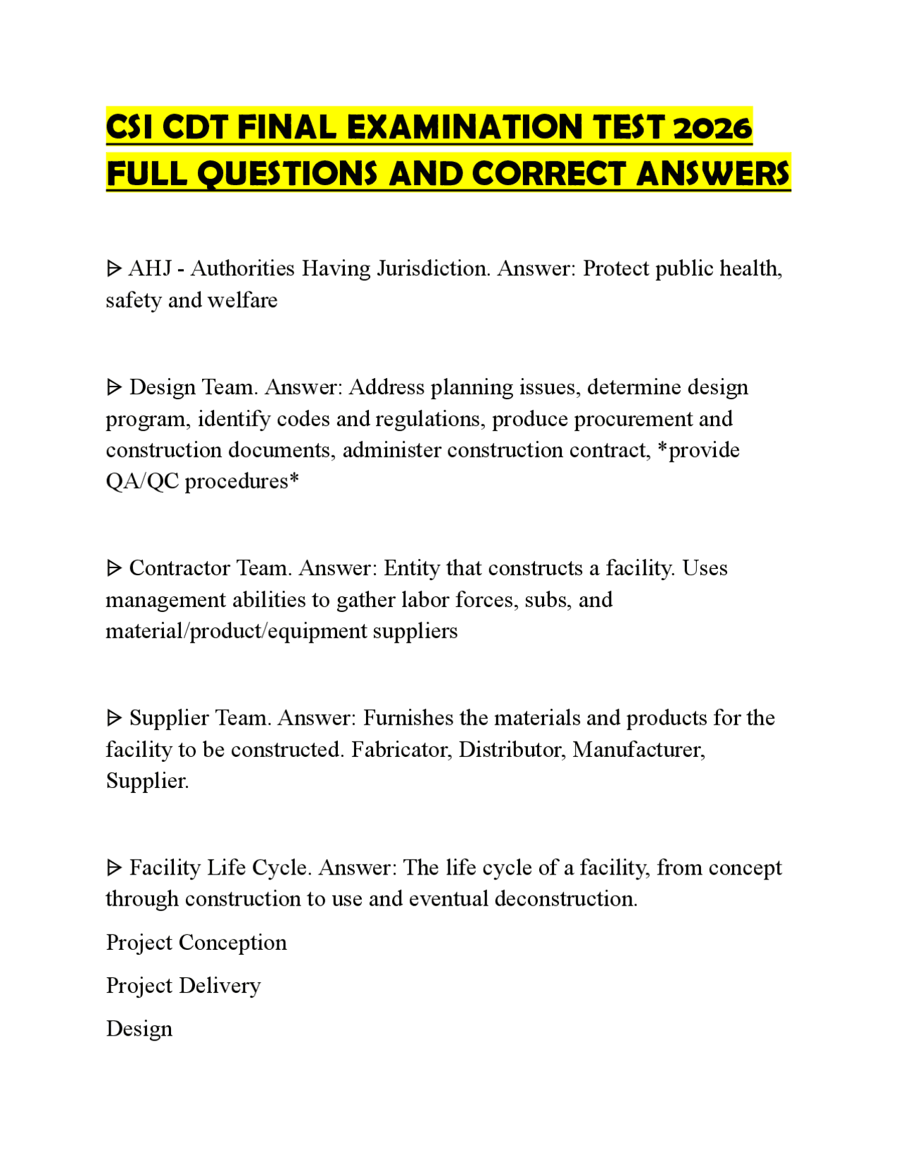 CSI CDT FINAL EXAMINATION TEST 2026 FULL QUESTIONS AND CORRECT ANSWERS ...