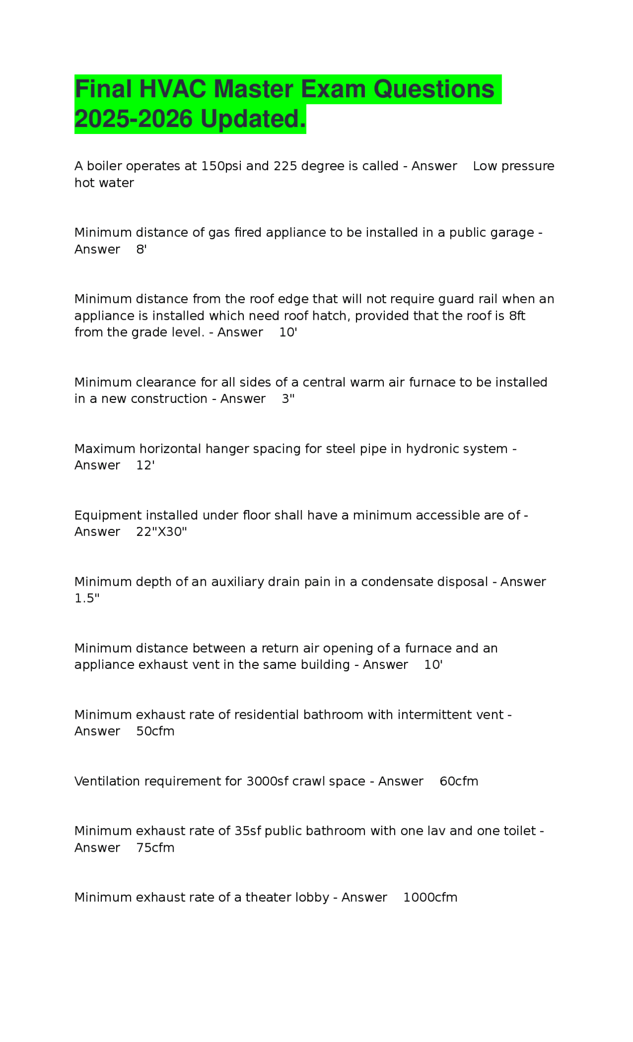 Final HVAC Master Exam Questions 2025-2026 Updated. | Exams Engineering ...