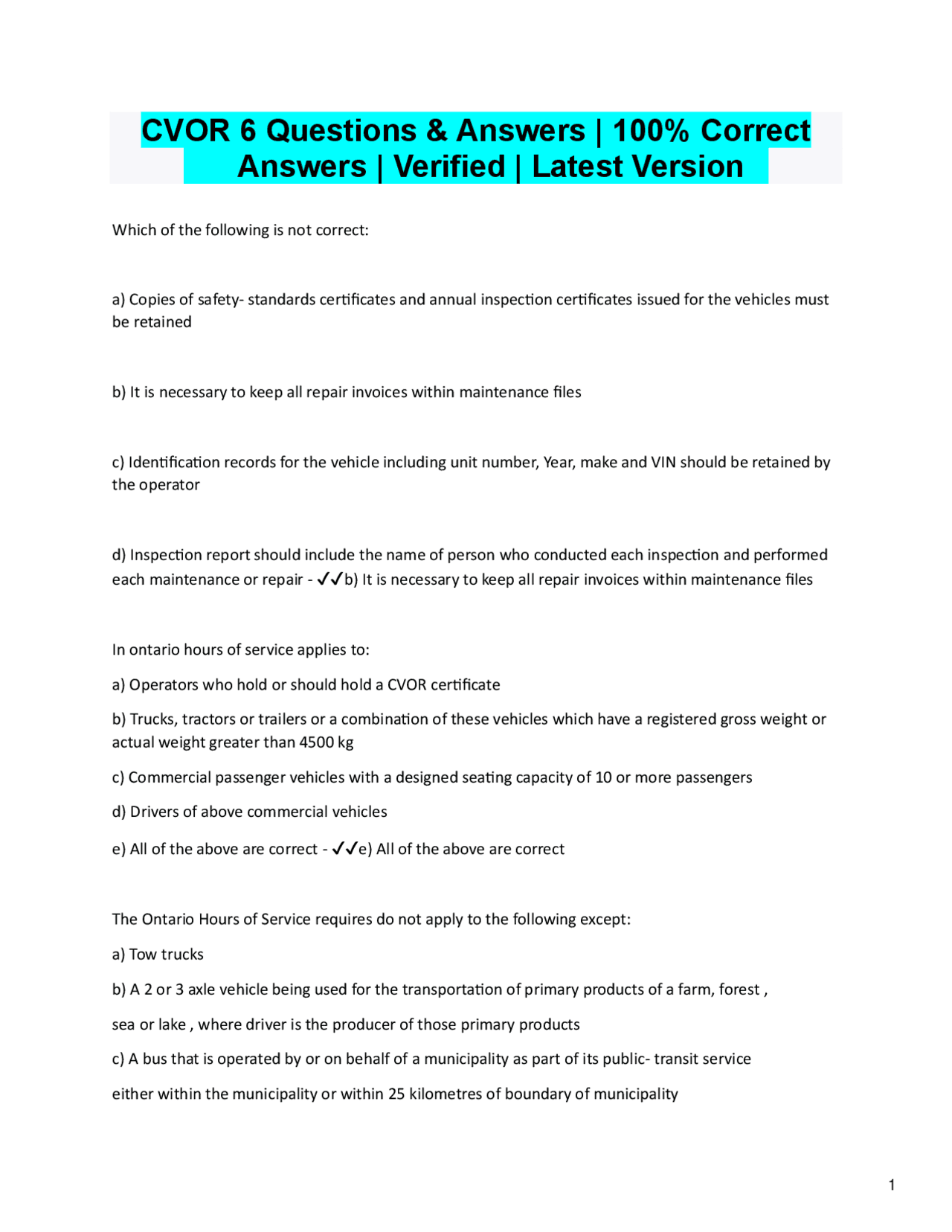 CVOR 6 Exam Questions & Answers | 100% Correct | Verified | Latest ...