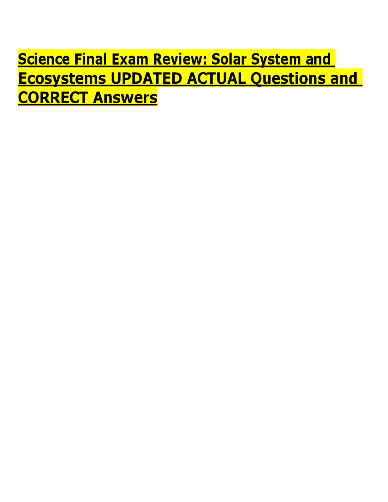 Science Final Exam Review: Solar System and Ecosystems UPDATED ACTUAL ...