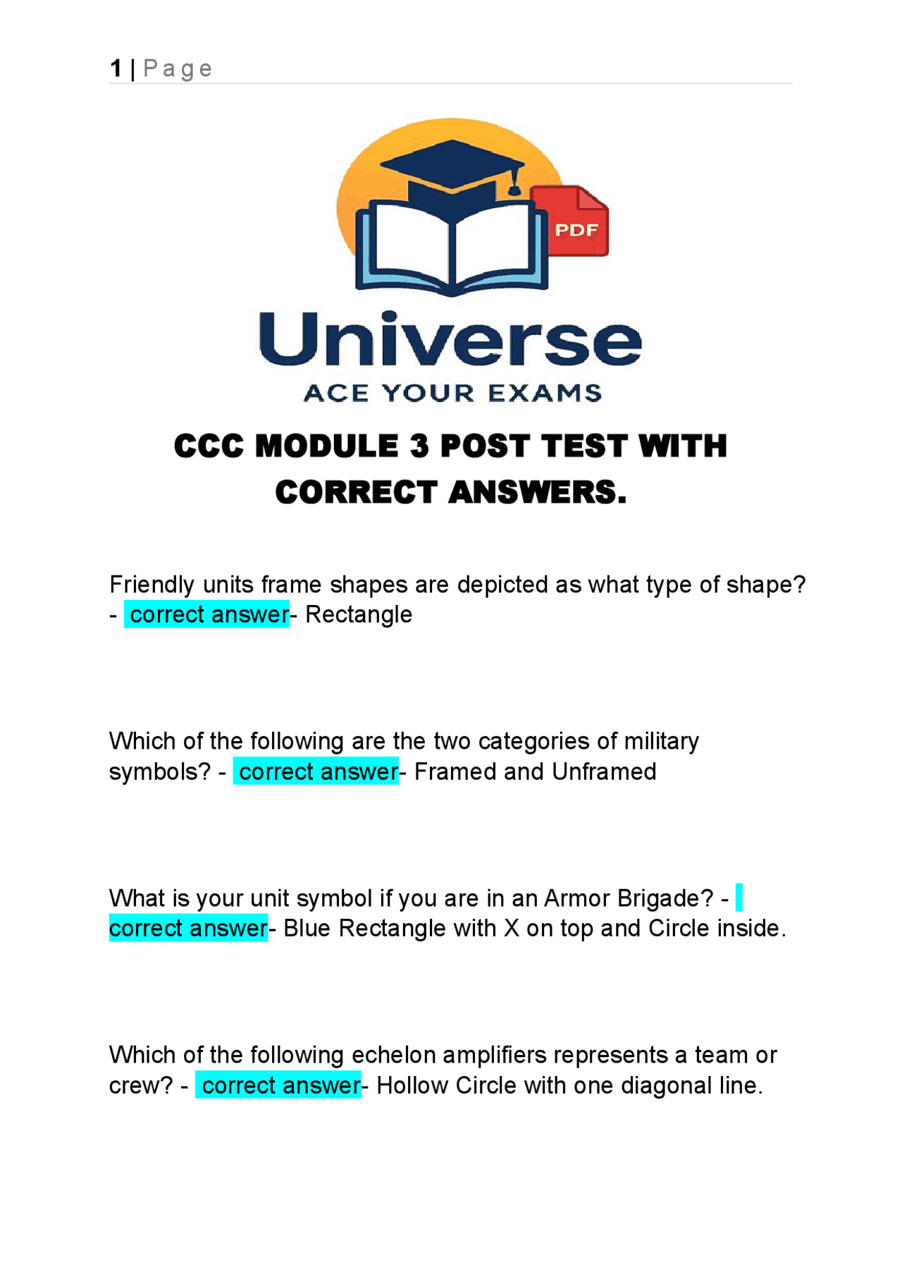 CCC Module 3 Post Test: Military Symbols and Operations | Exams ...