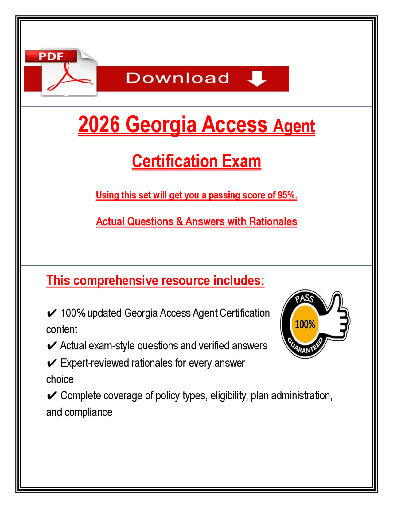 2026 Georgia Access Agent Certification Exam – Actual Questions ...