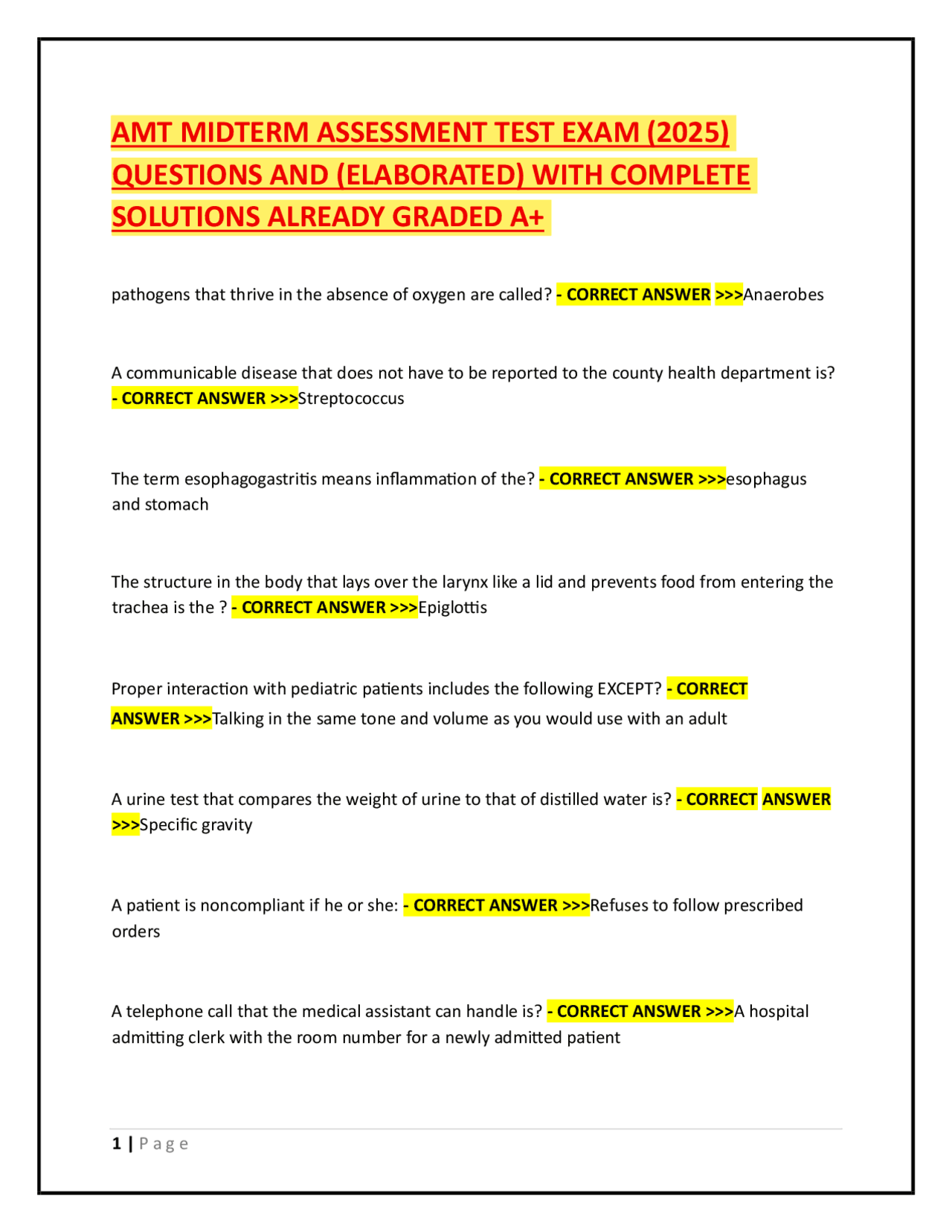 AMT MIDTERM ASSESSMENT TEST EXAM (2025) QUESTIONS AND (ELABORATED) WITH ...