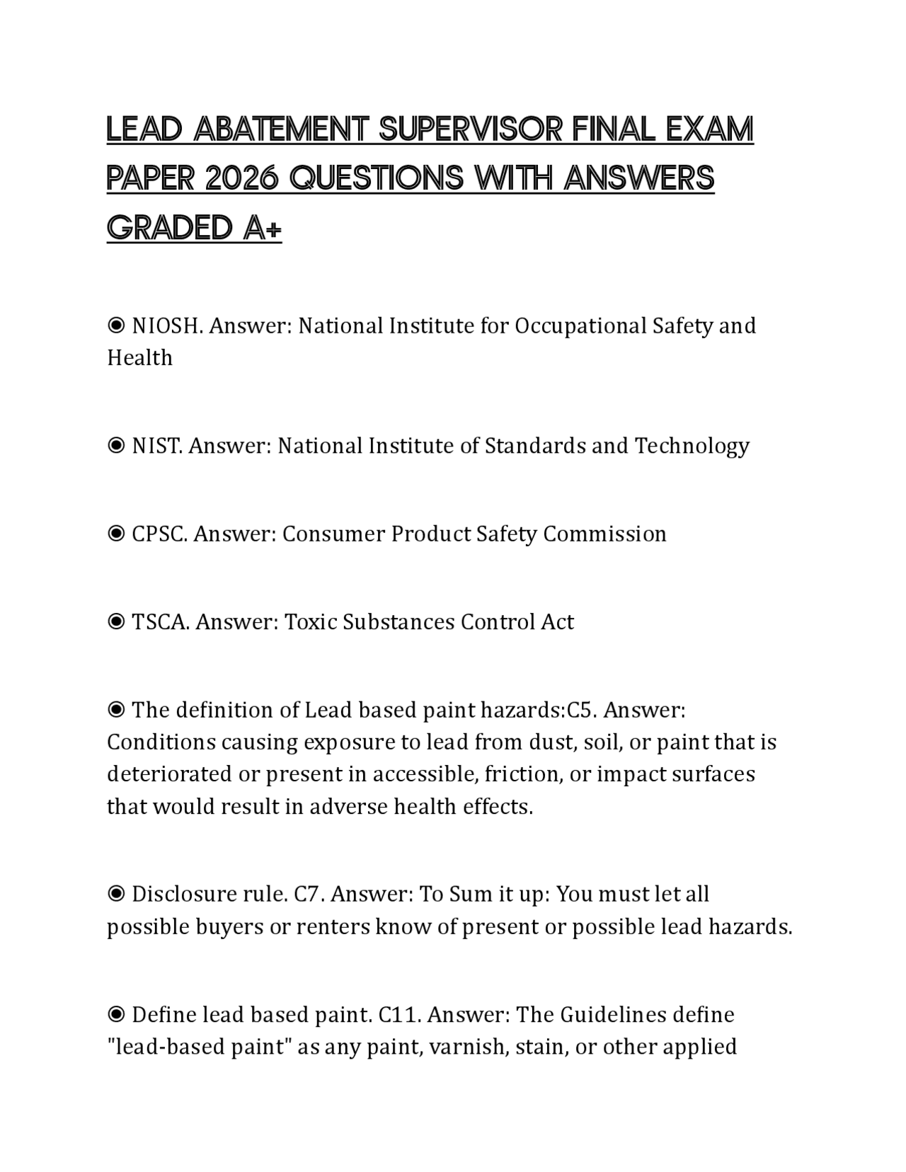LEAD ABATEMENT SUPERVISOR EXAM SCRIPT 2026 QUESTIONS AND SOLUTIONS 100% ...