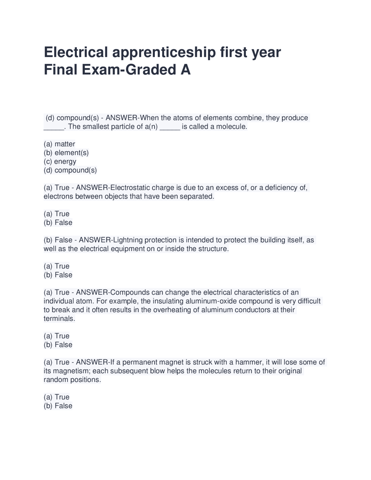 Electrical Apprenticeship First Year Final Exam Questions and Answers ...