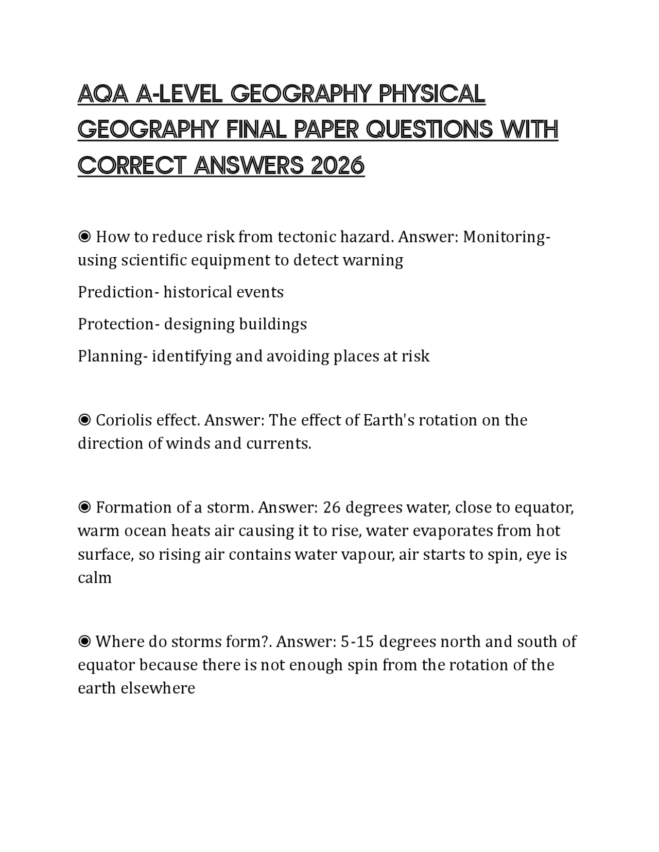 AQA A-LEVEL GEOGRAPHY PHYSICAL GEOGRAPHY FINAL PAPER QUESTIONS WITH ...