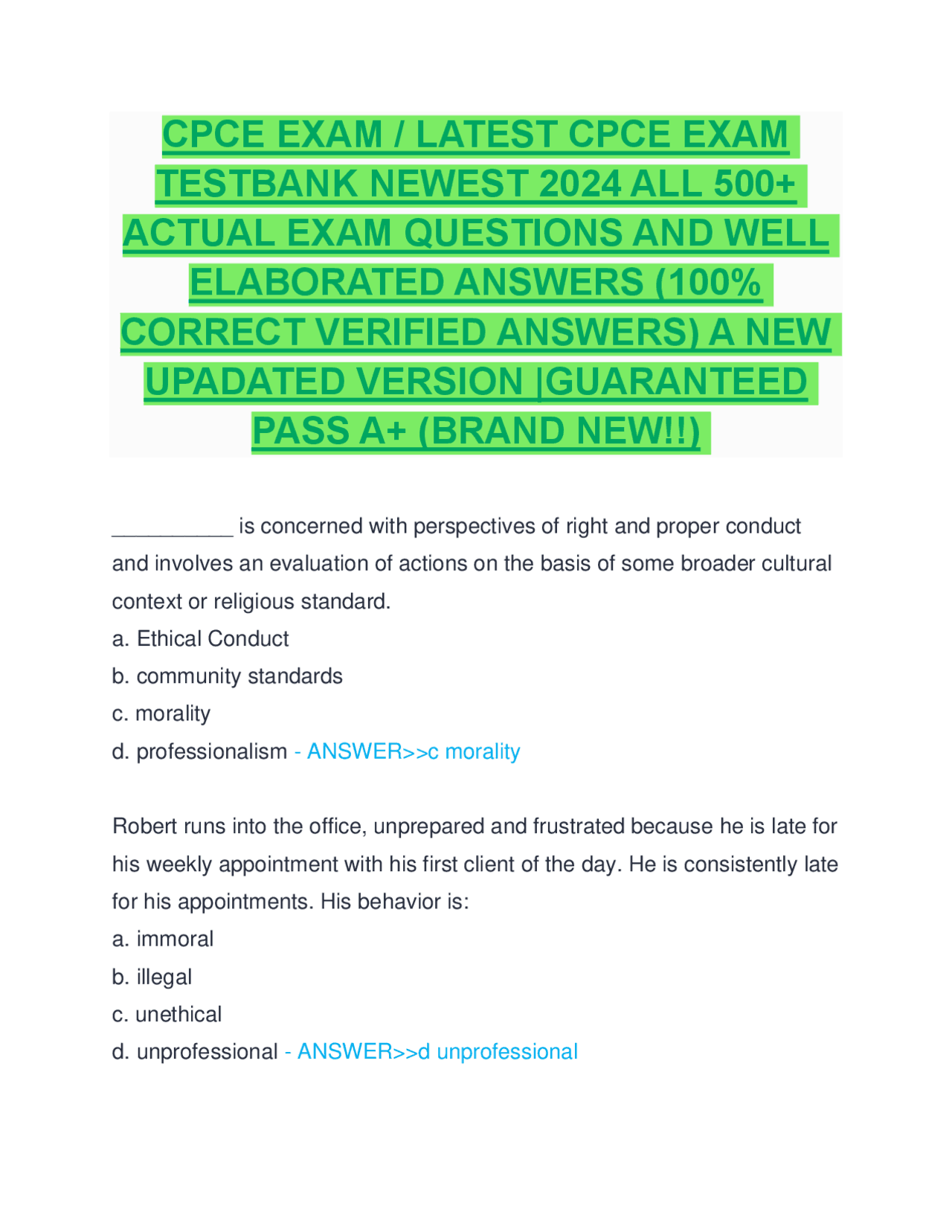 CPCE EXAM / LATEST CPCE EXAM TESTBANK NEWEST 2024-2026 ALL 500+ ACTUAL ...