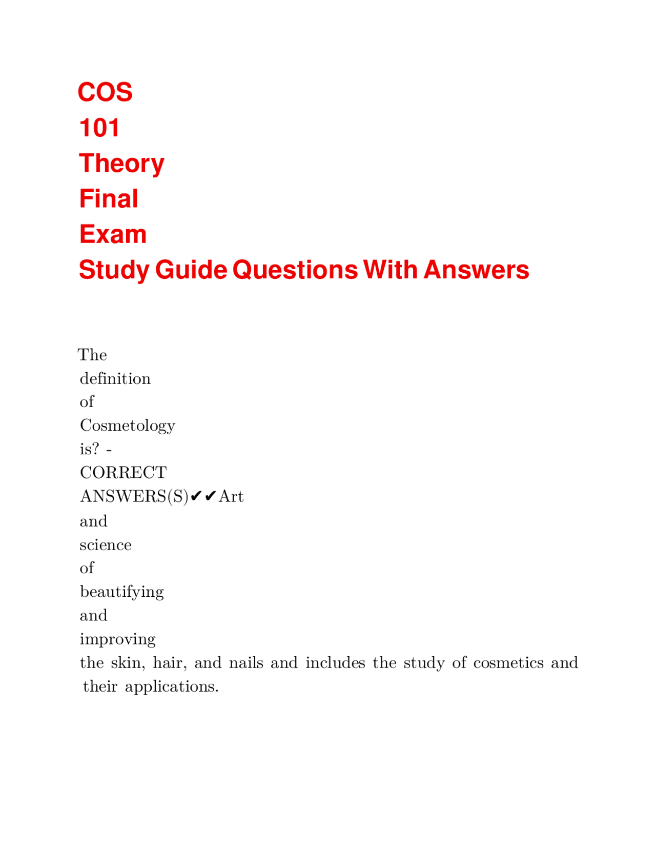 Cosmetology Theory Final Exam Study Guide with Questions and Answers ...