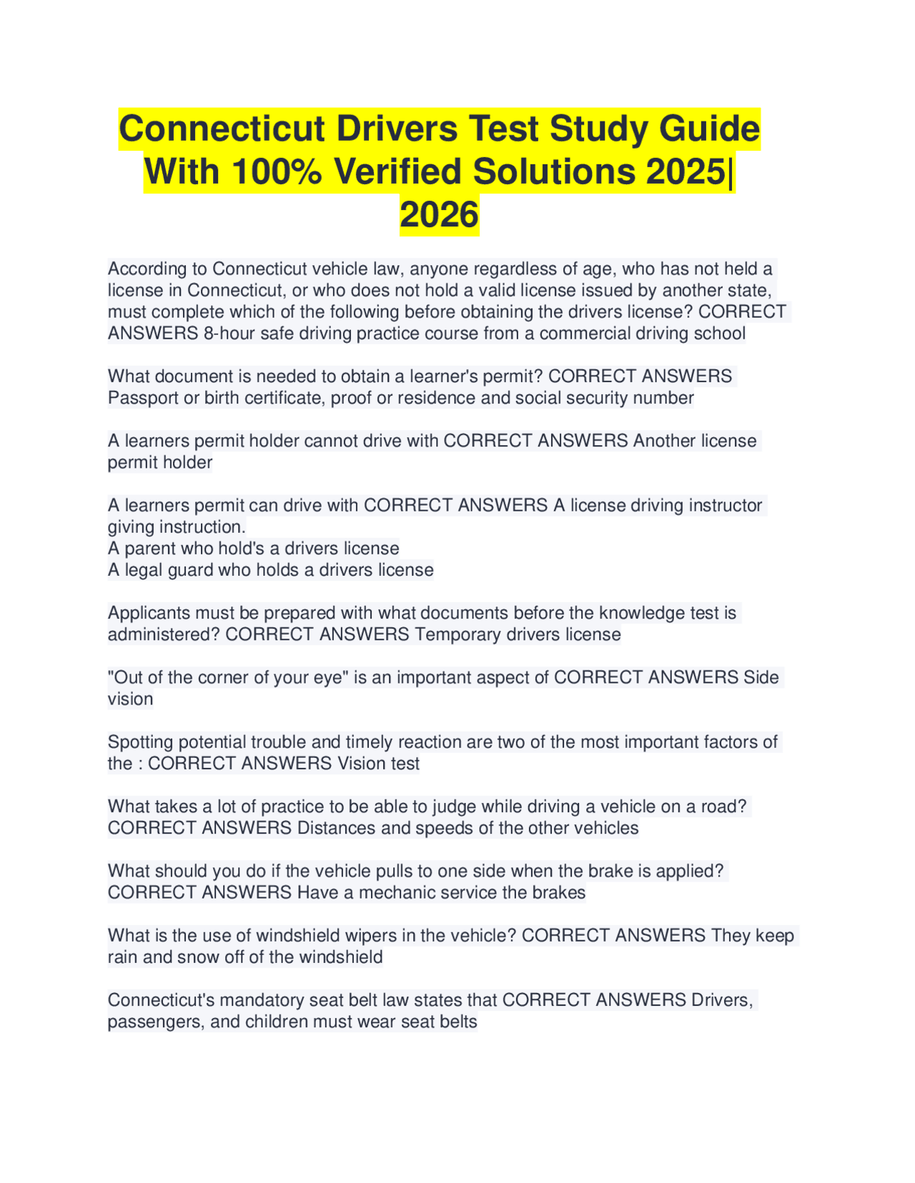 Connecticut DMV Driver's Test Study Guide 2025-2026: Practice Questions ...