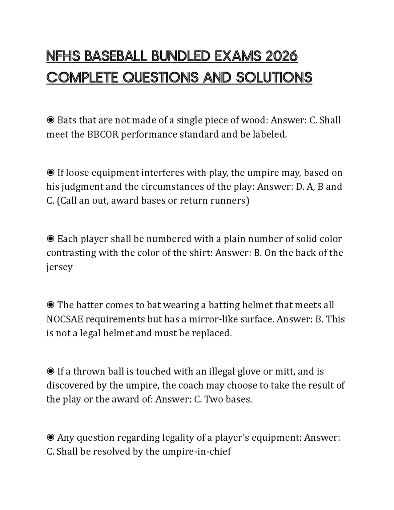 NFHS BASEBALL BUNDLED EXAMS 2026 COMPLETE QUESTIONS AND SOLUTIONS ...