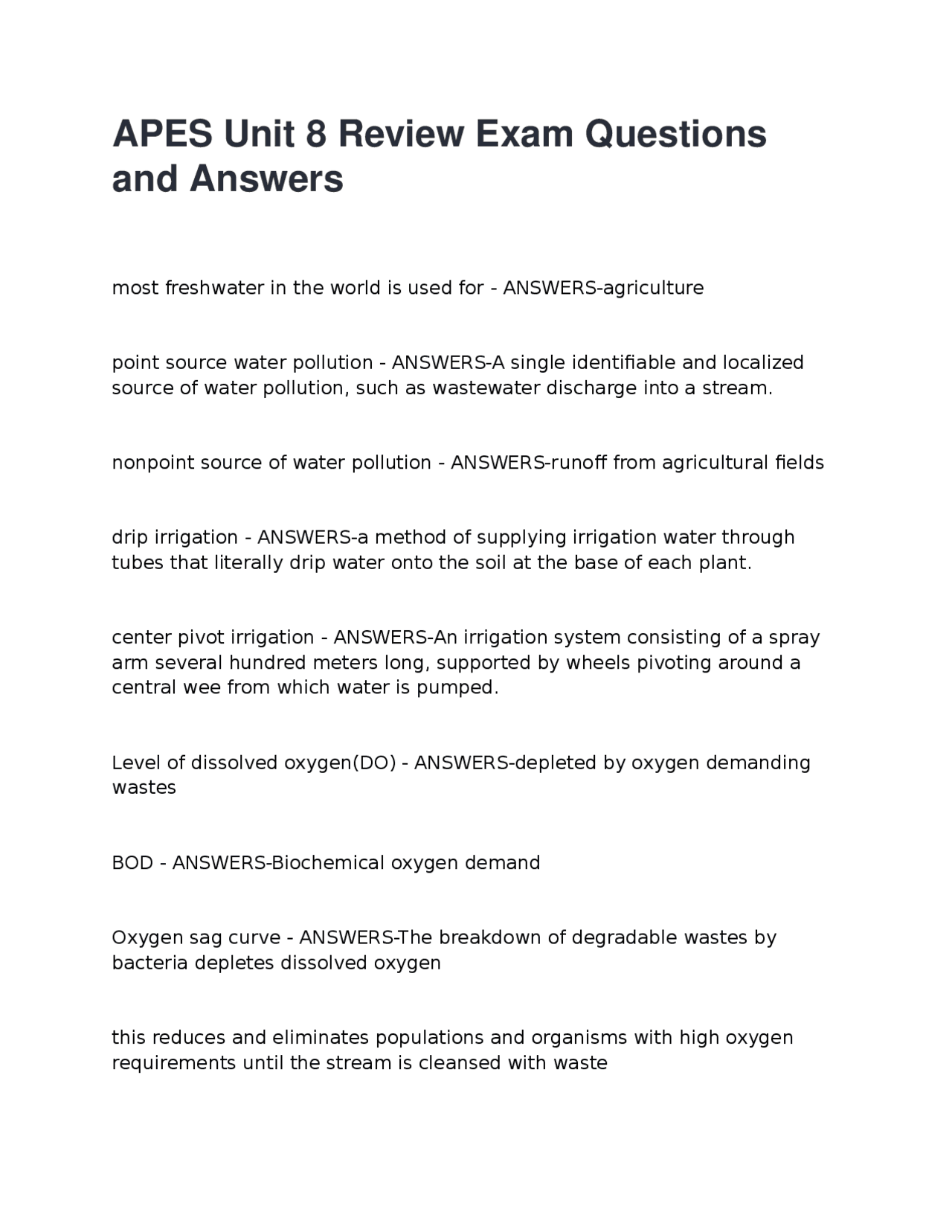 AP Environmental Science Unit 8 Review: Water Resources and Pollution ...