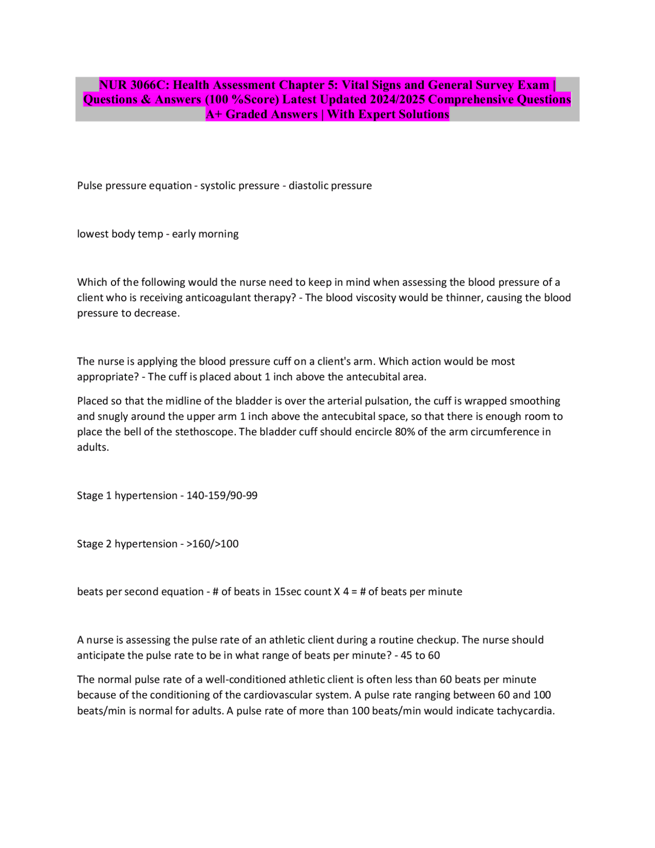 NUR 3066C: Health Assessment Chapter 5: Vital Signs and General Survey ...