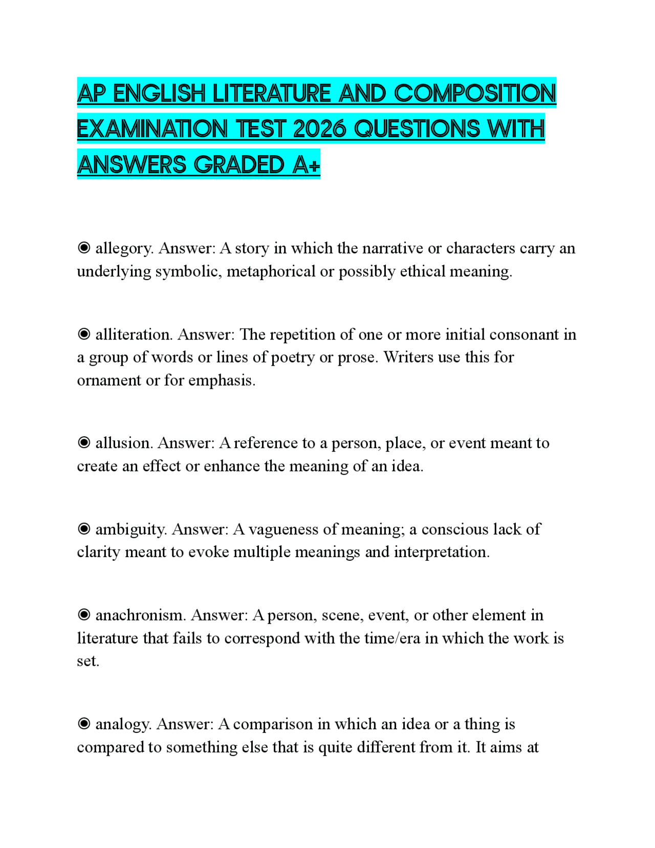 AP ENGLISH LITERATURE AND COMPOSITION EXAMINATION TEST 2026 QUESTIONS ...