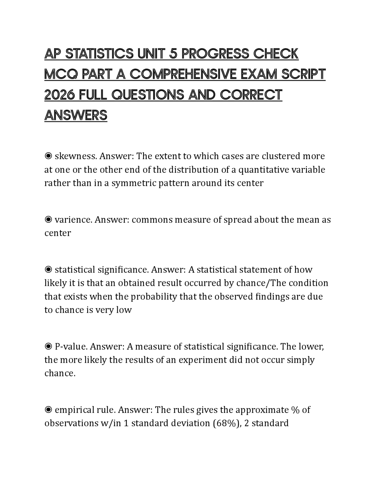 AP STATISTICS UNIT 5 PROGRESS CHECK MCQ PART A COMPREHENSIVE EXAM ...