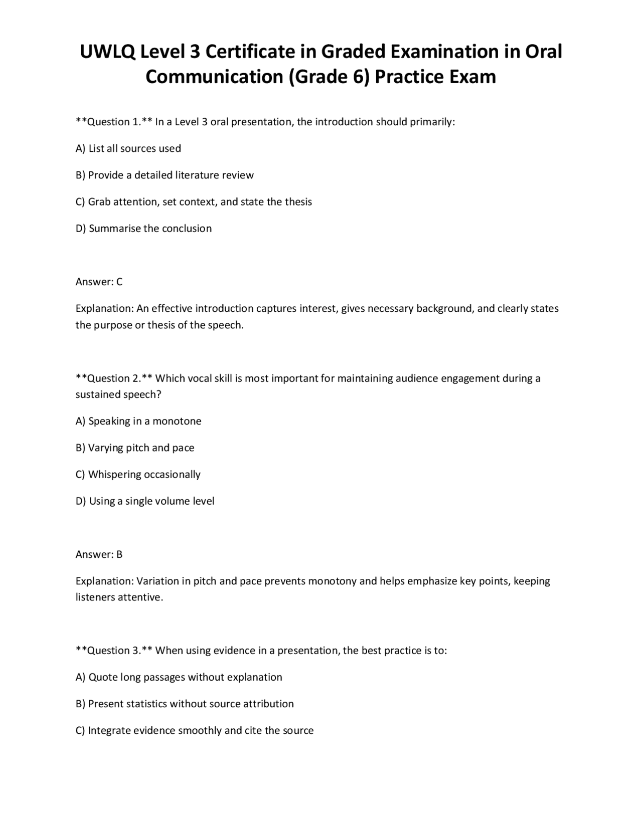 UWLQ Level 3 Certificate in Graded Examination in Oral Communication ...
