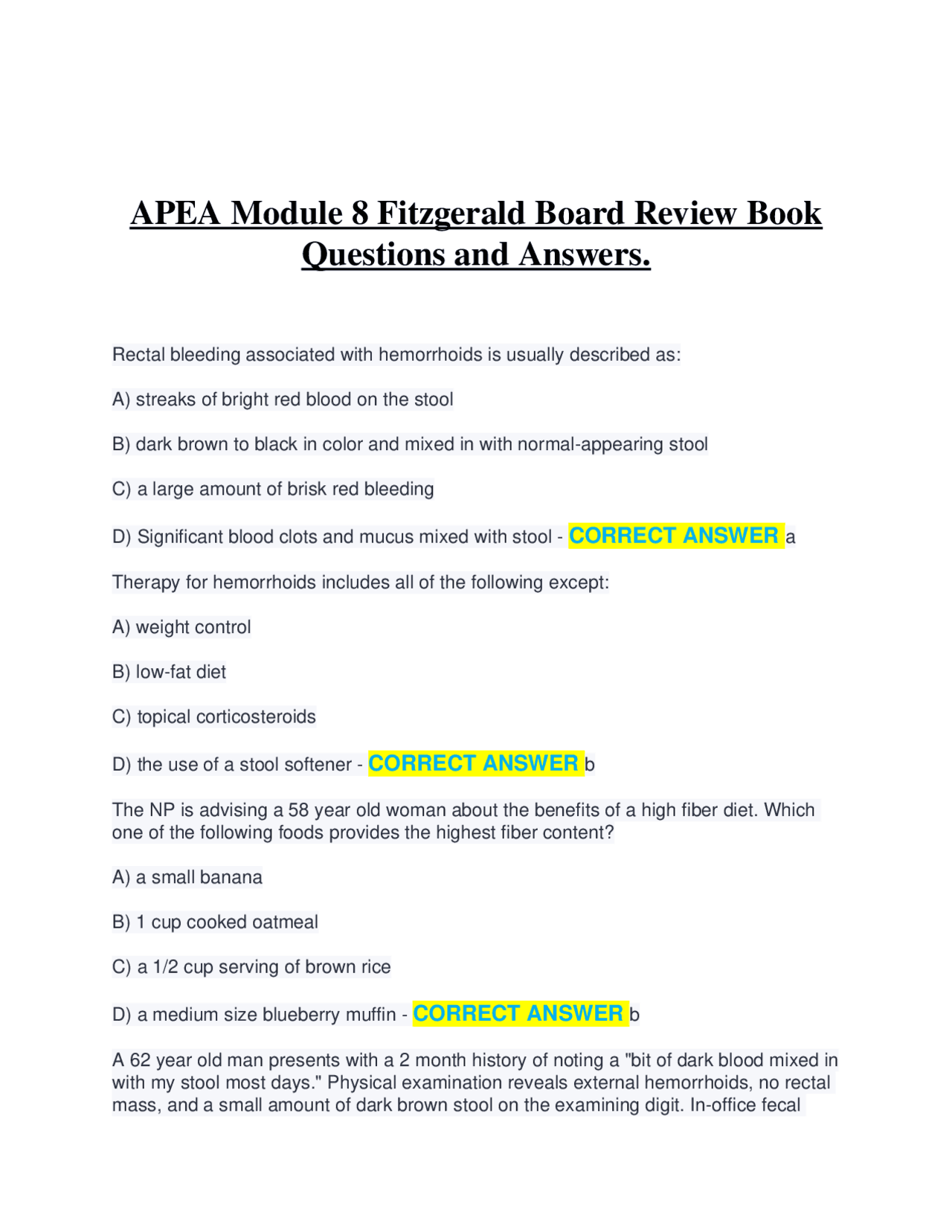 APEA Module 8 Fitzgerald Board Review Book Questions and Answers ...
