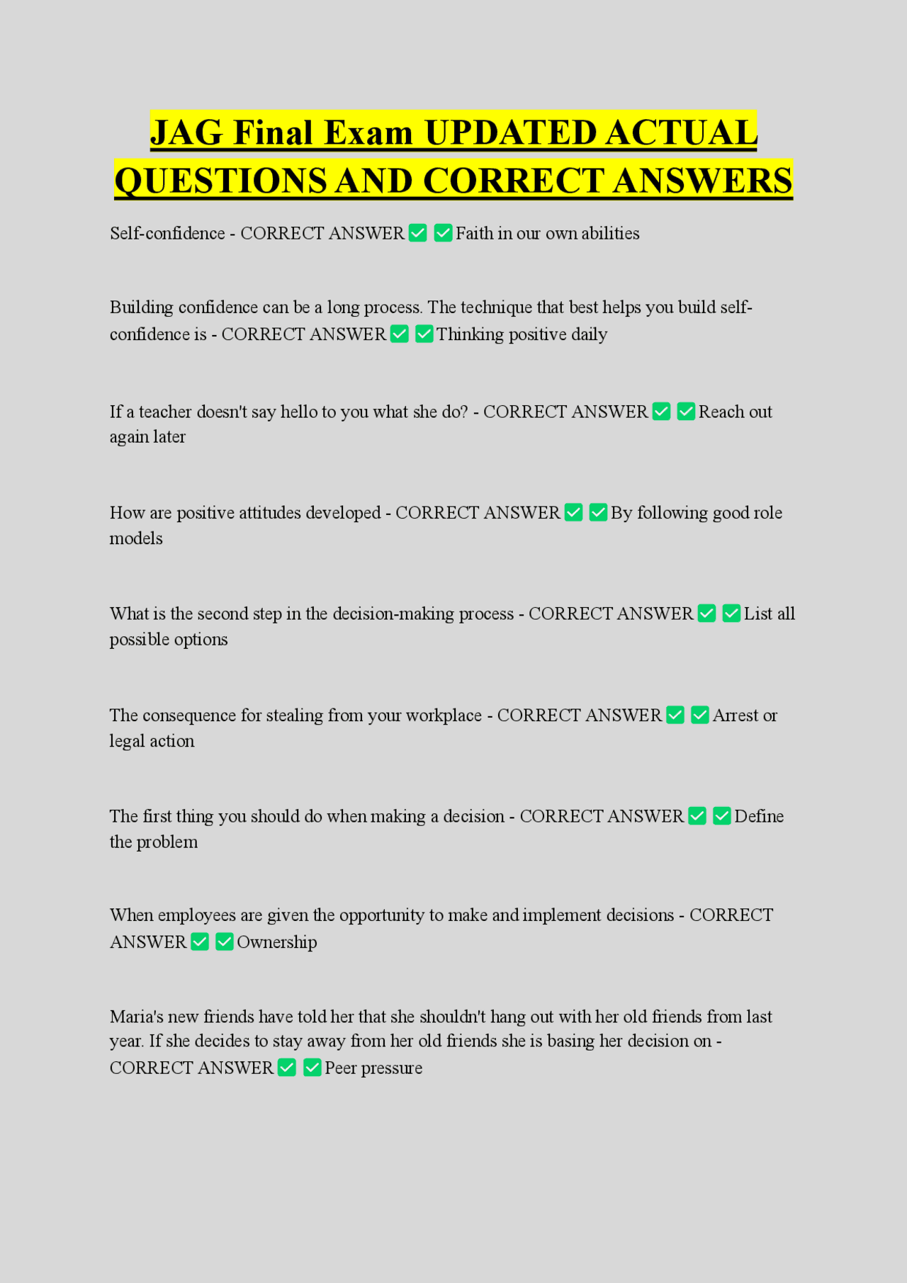 JAG Final Exam UPDATED ACTUAL QUESTIONS AND CORRECT ANSWERS ...