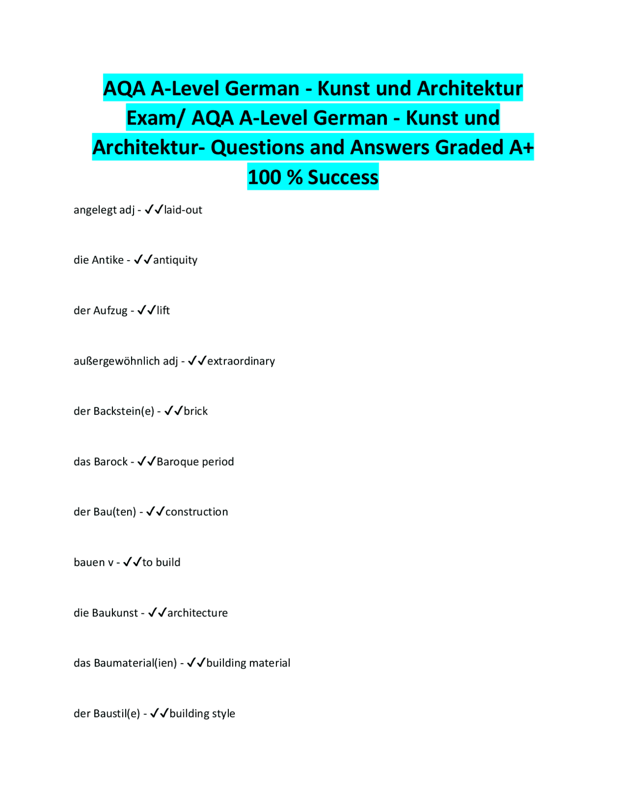 AQA A-Level German: Art and Architecture Vocabulary | Exams German ...