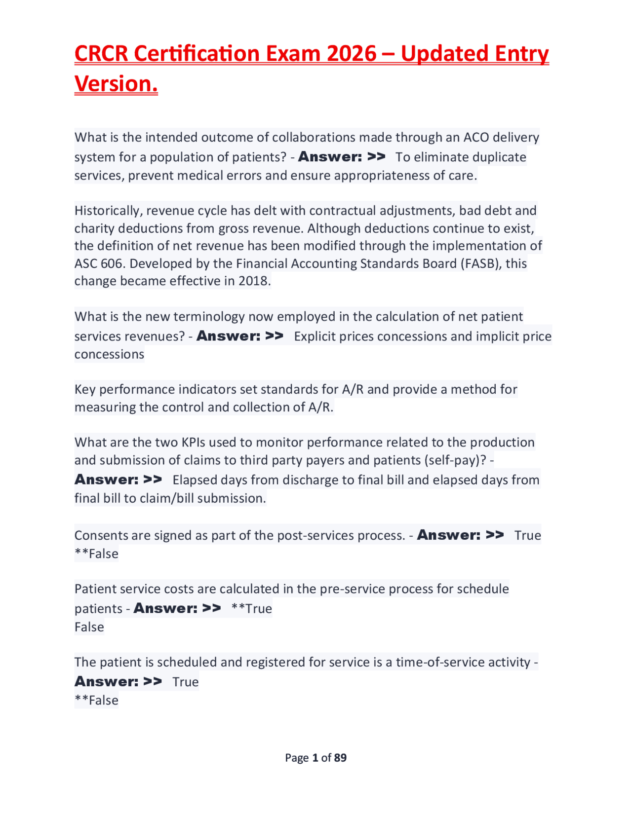 CRCR Certification Exam 2026 – Updated Entry Version. | Exams Nursing ...
