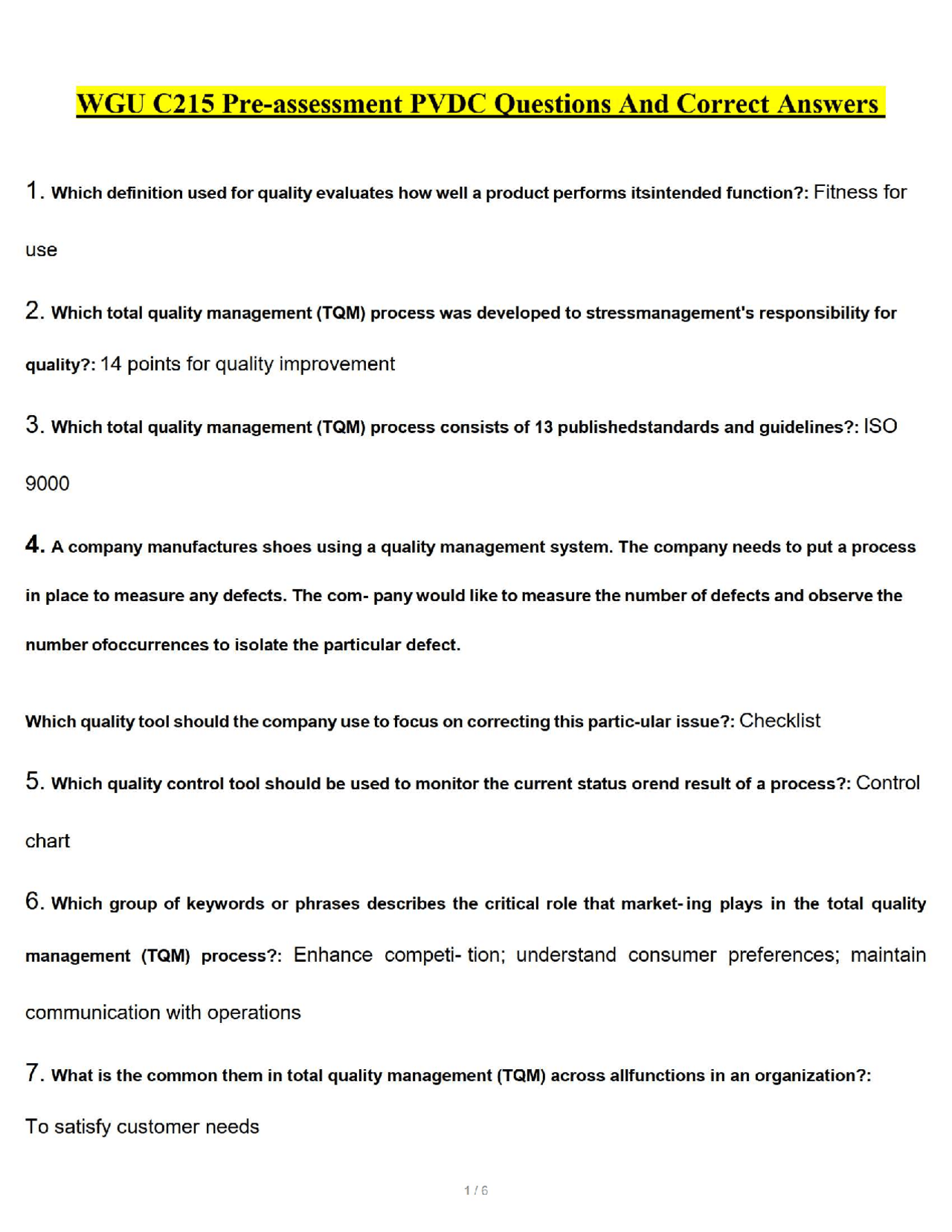 WGU C215 Pre-assessment PVDC Questions And Correct Answers | Exams ...