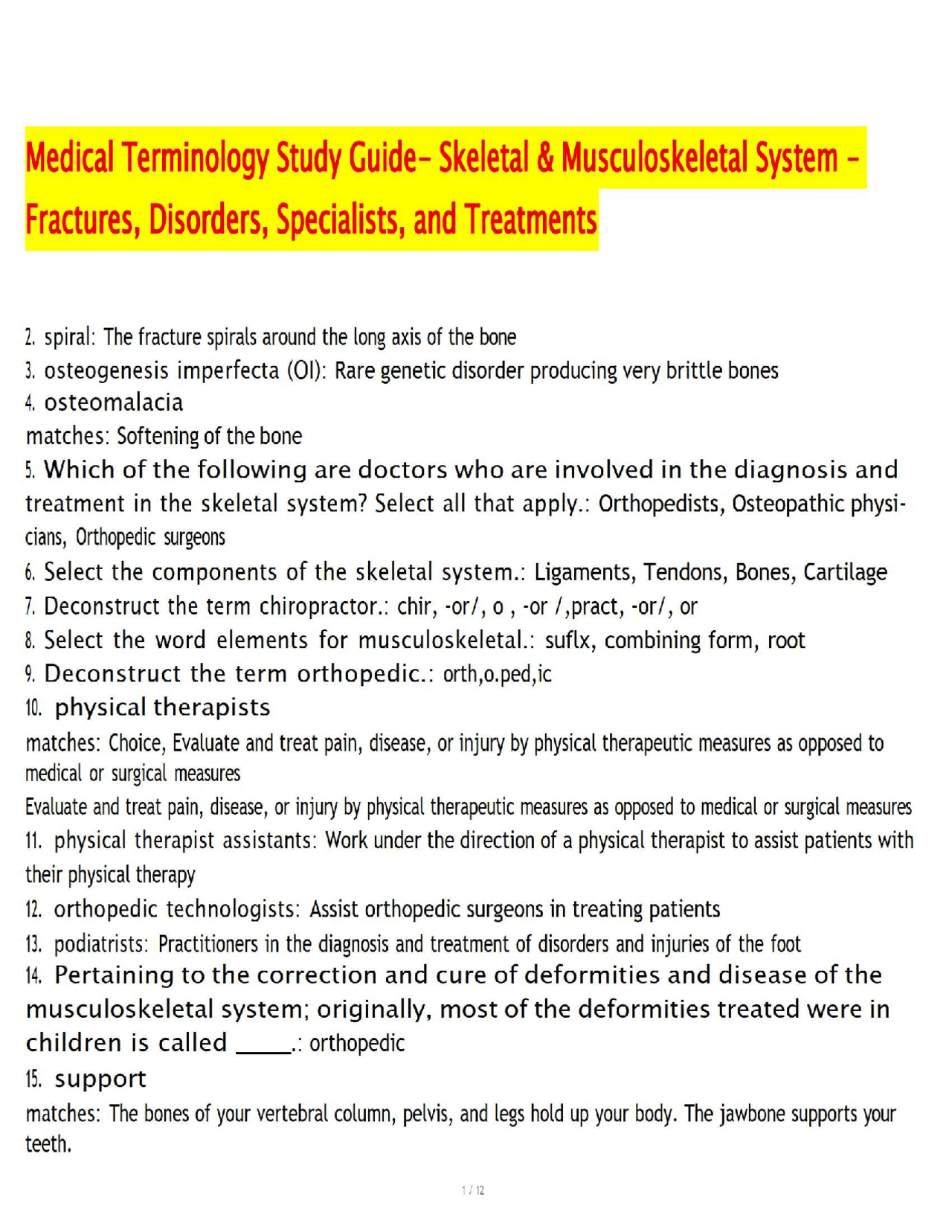 Medical Terminology Study Guide- Skeletal & Musculoskeletal System ...
