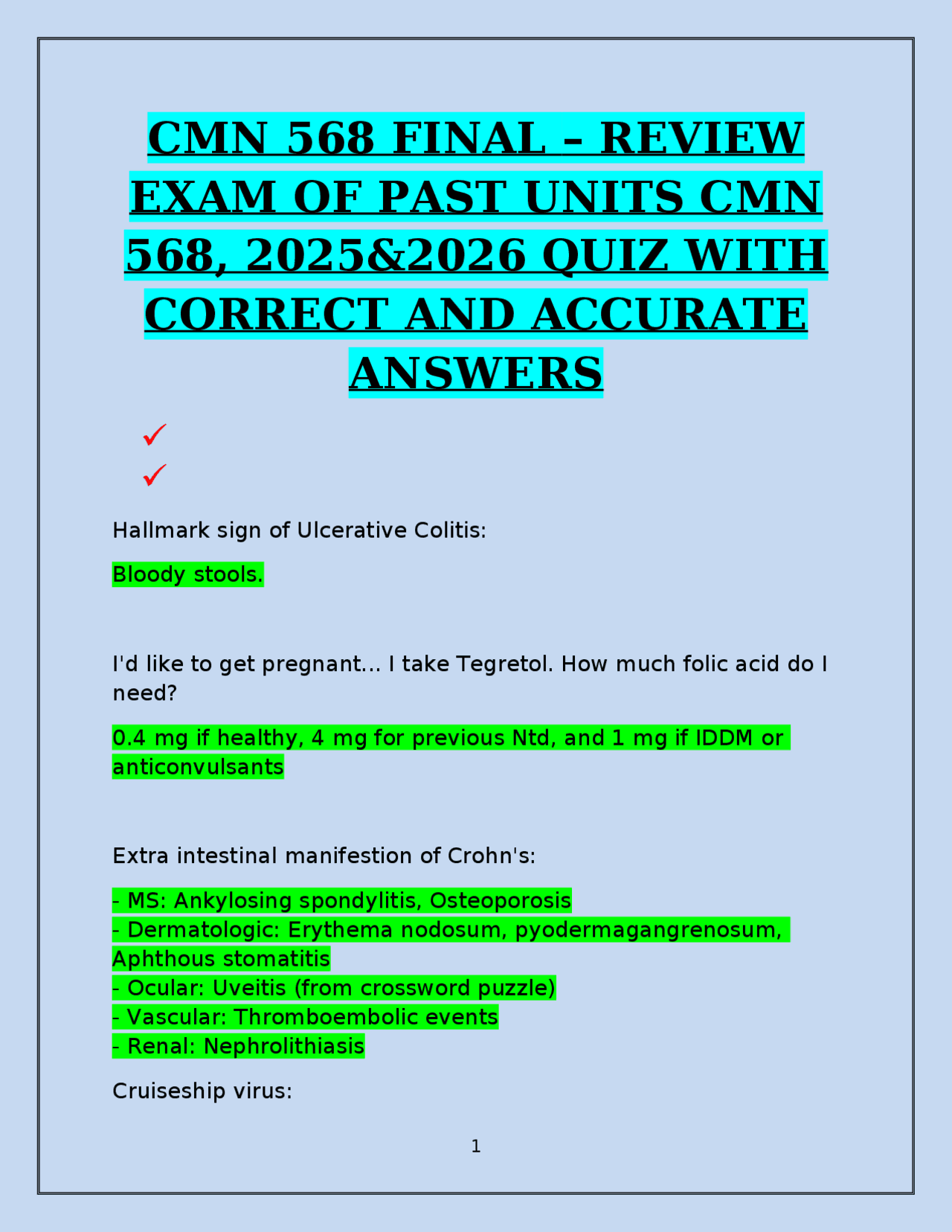 CMN 568 FINAL – REVIEW EXAM OF PAST UNITS CMN 568, 2025&2026 QUIZ WITH ...