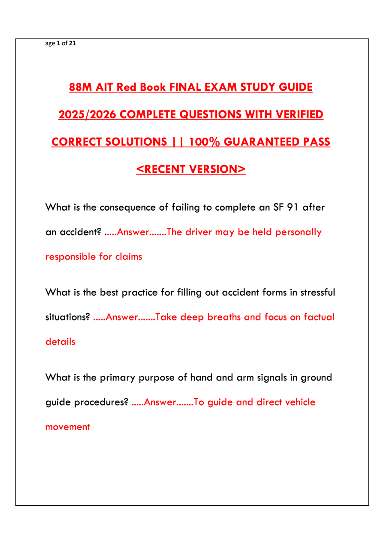 88M AIT Red Book Final Exam: Ultimate Study Guide & Practice Test ...