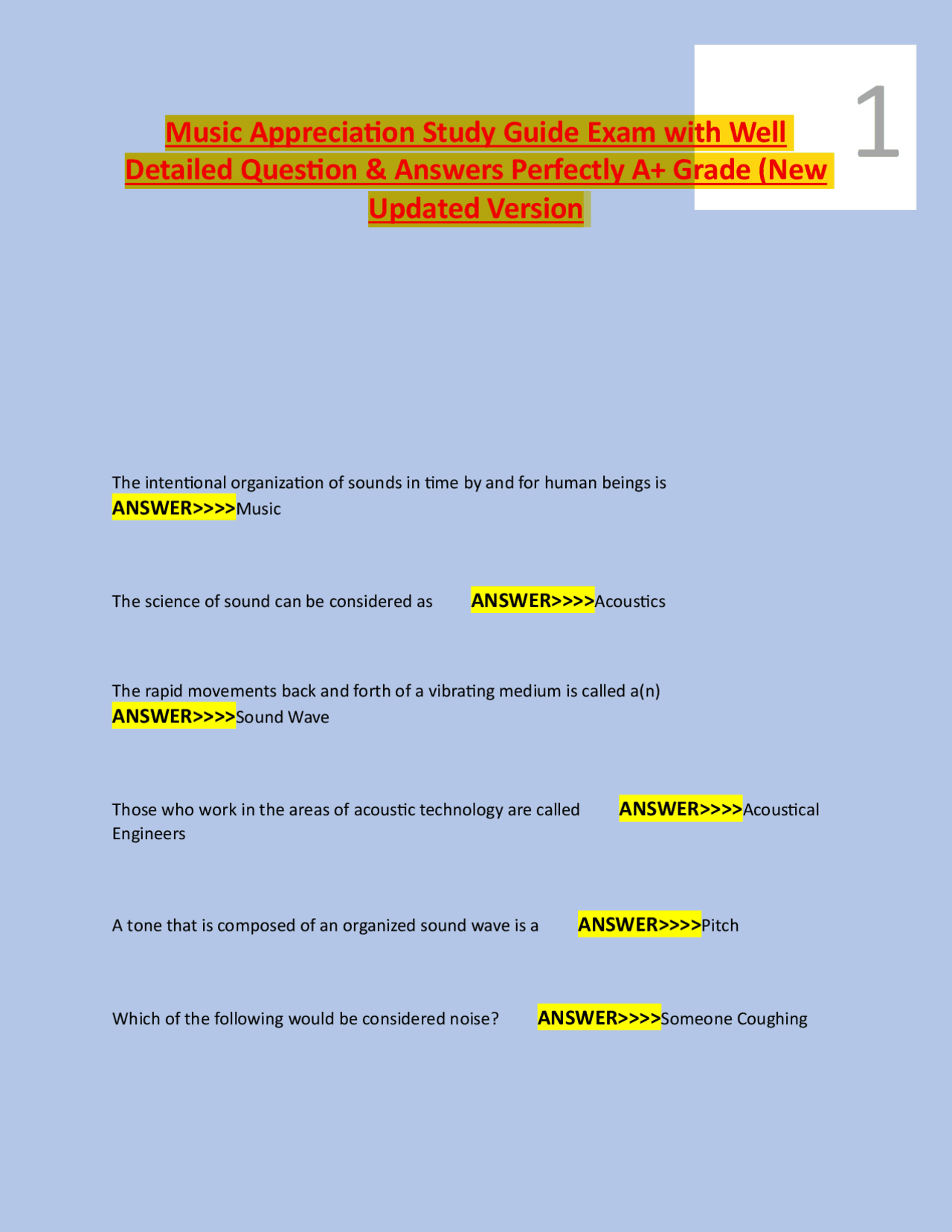 Music Appreciation Study Guide Exam with Well Detailed Question ...