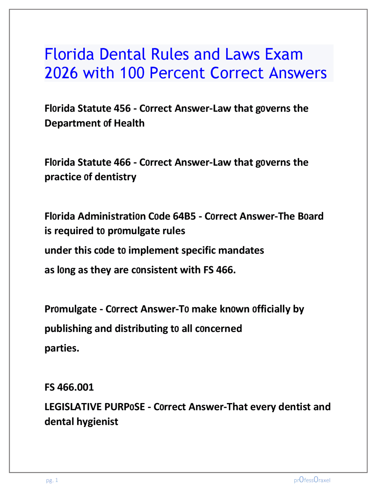 Florida Dental Rules and Laws Exam 2026 | 100% Verified Questions and ...