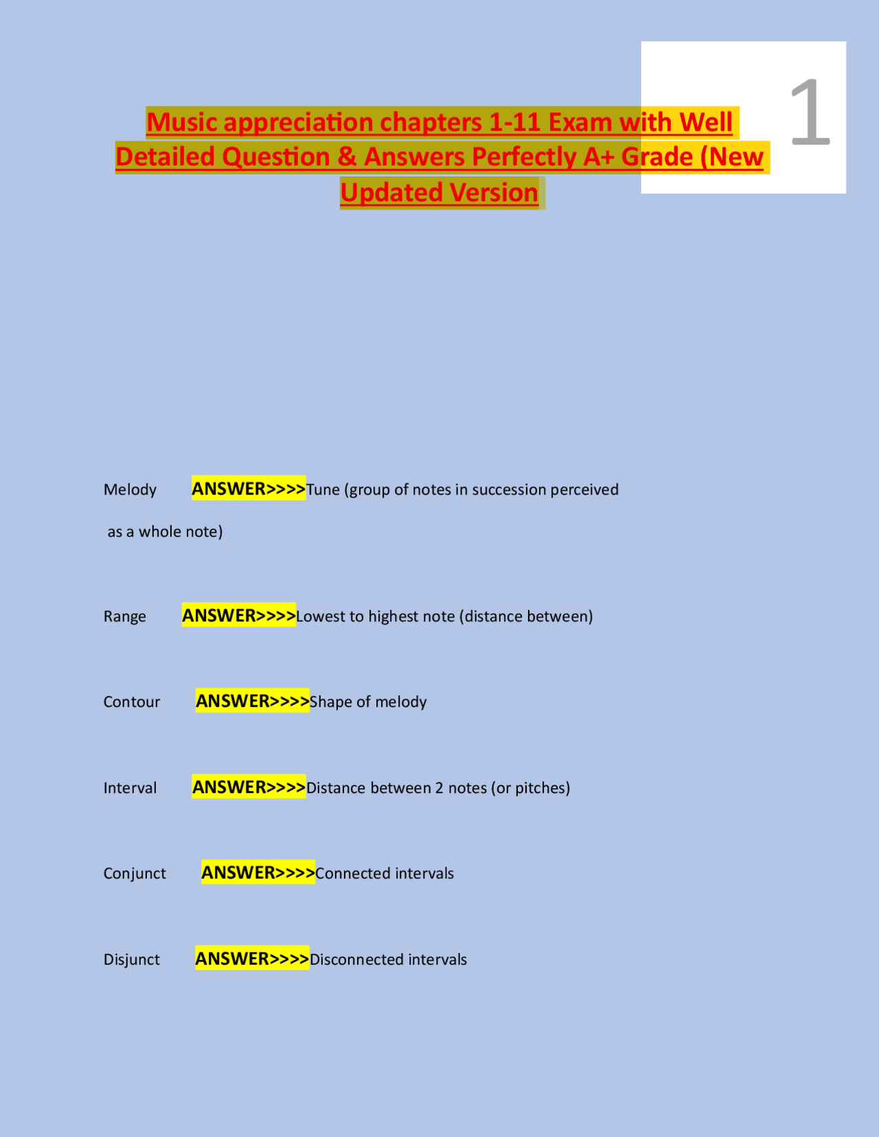 Music appreciation chapters 1-11 Exam with Well Detailed Question ...