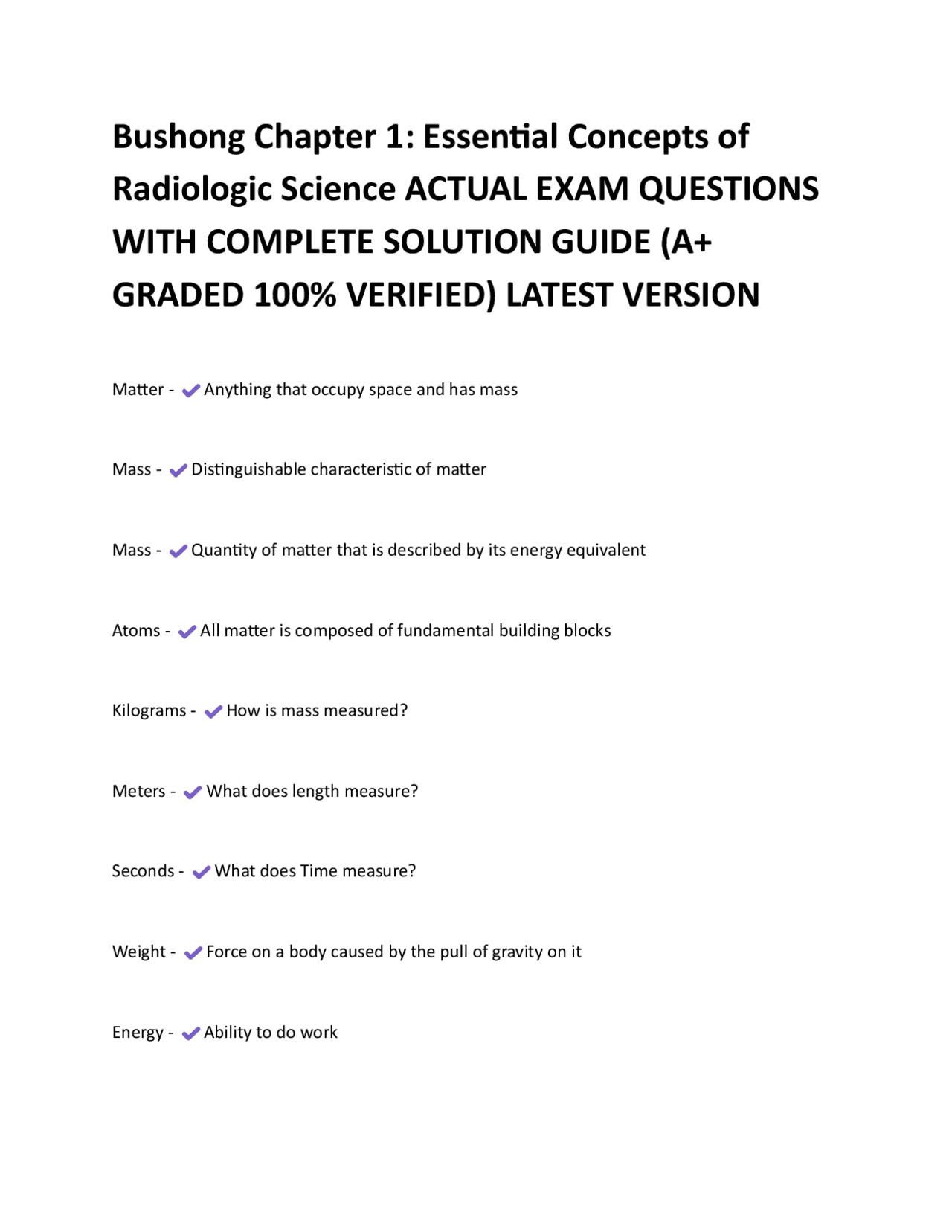 Bushong Chapter 1: Essential Concepts of Radiologic Science ACTUAL EXAM ...