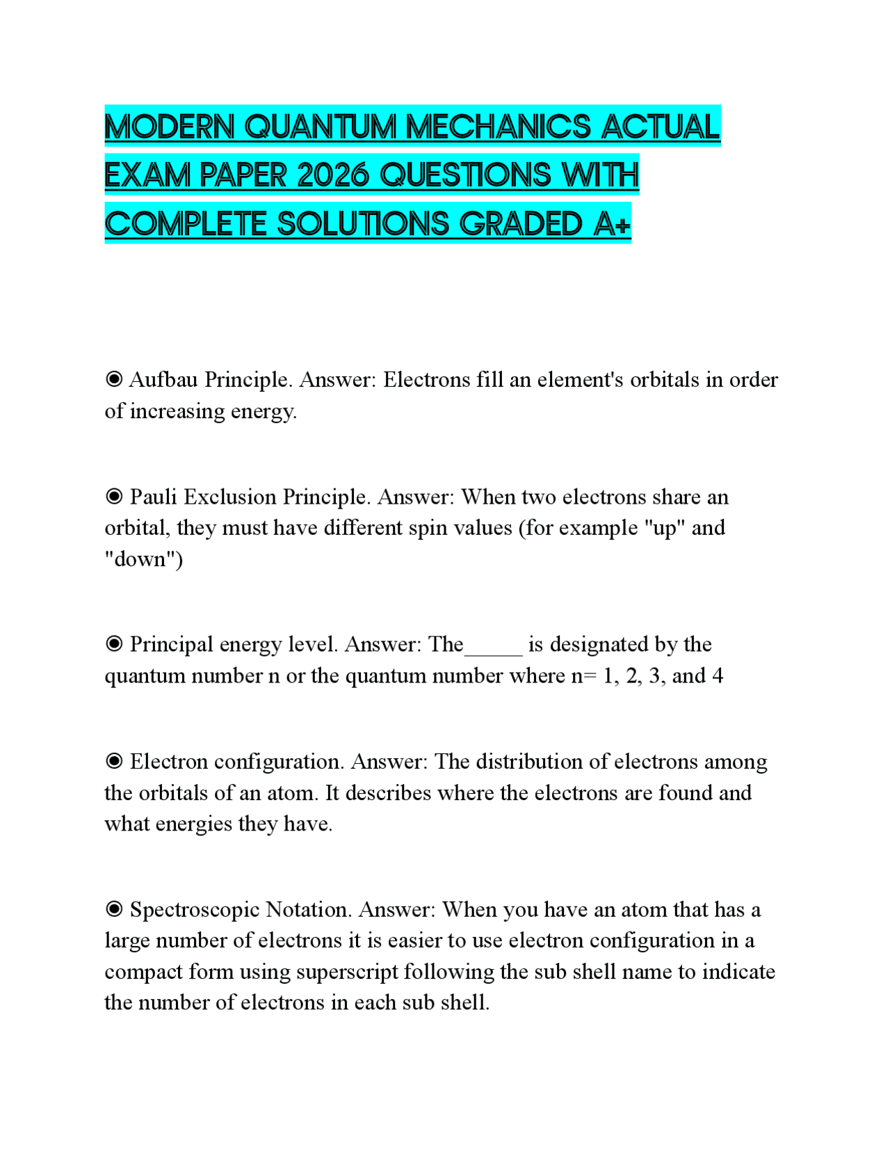 MODERN QUANTUM MECHANICS ACTUAL EXAM PAPER 2026 QUESTIONS WITH COMPLETE ...