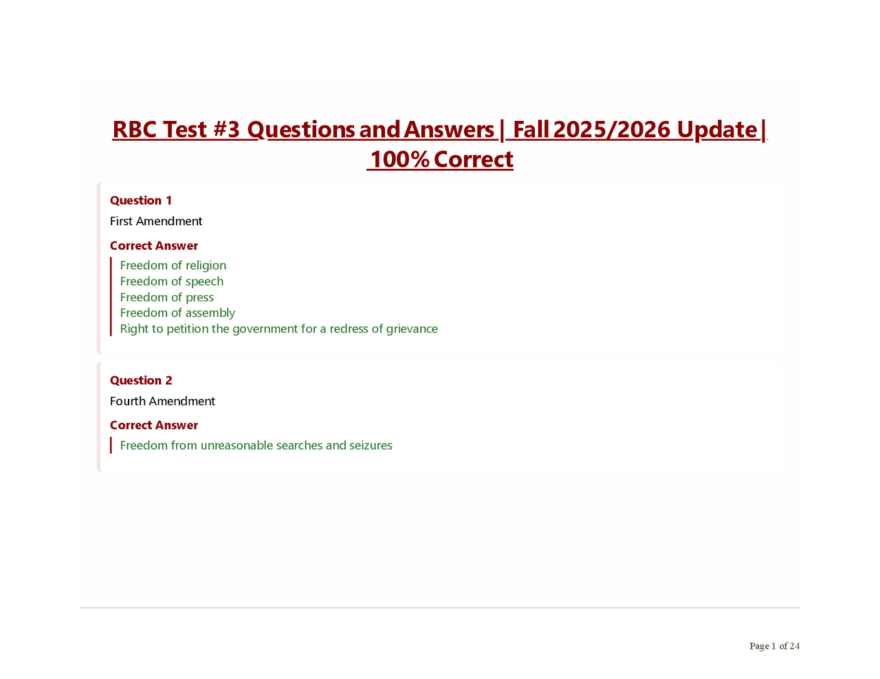 RBC Test #3 Questions and Answers - Fall 2025-2026 Update - 100% ...