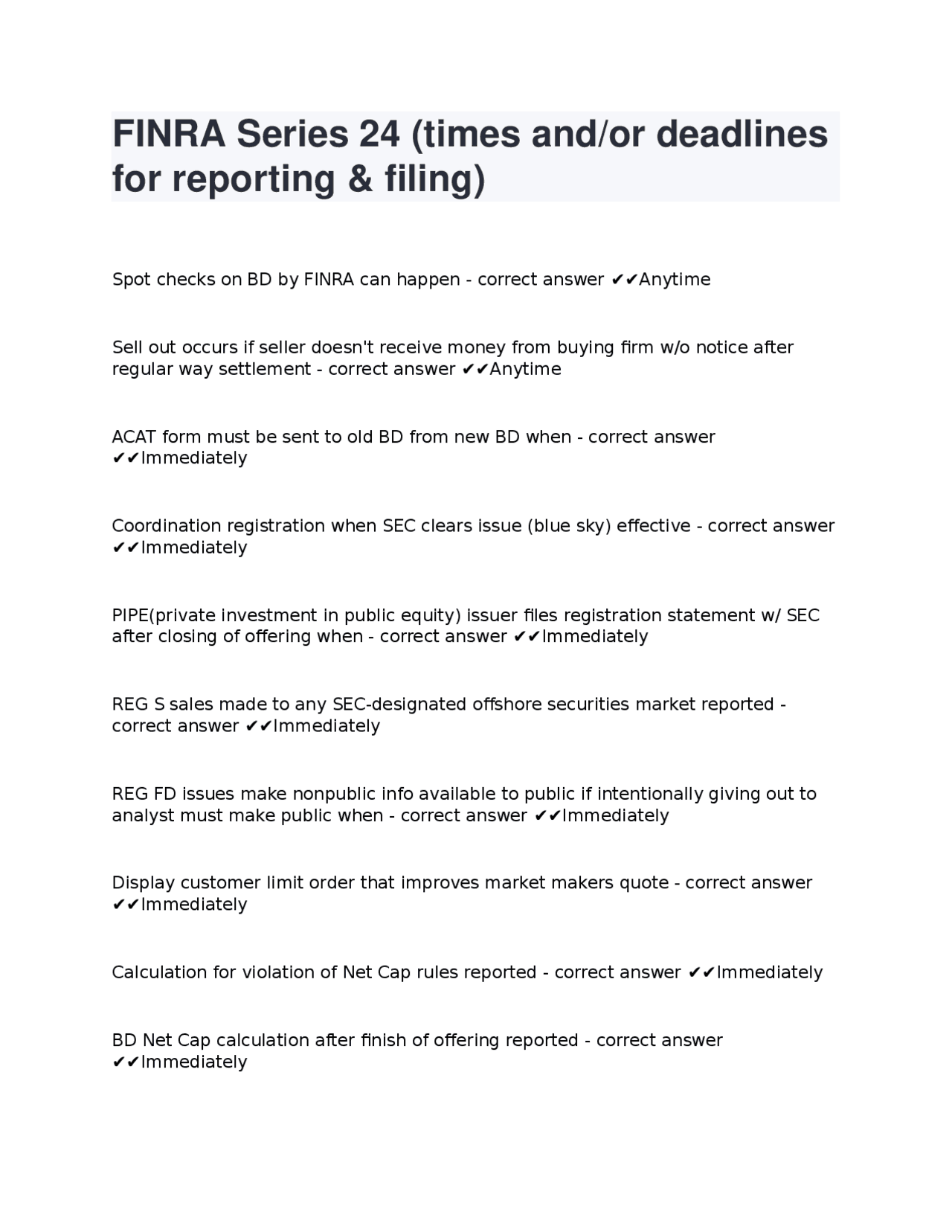 FINRA Series 24 (times and/or deadlines for reporting & filing) | Exams ...
