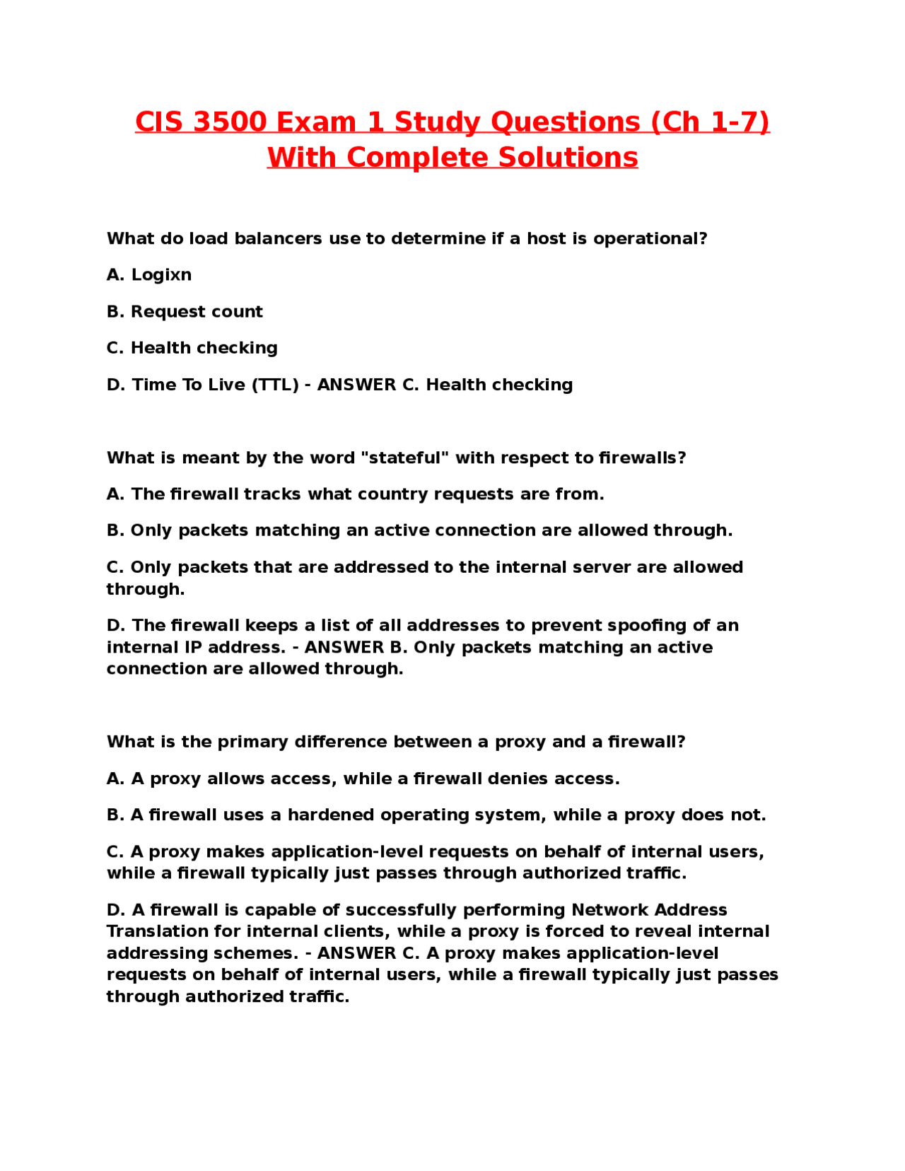 CIS 3500 Exam 1 Study Questions with Solutions | Exams Software ...