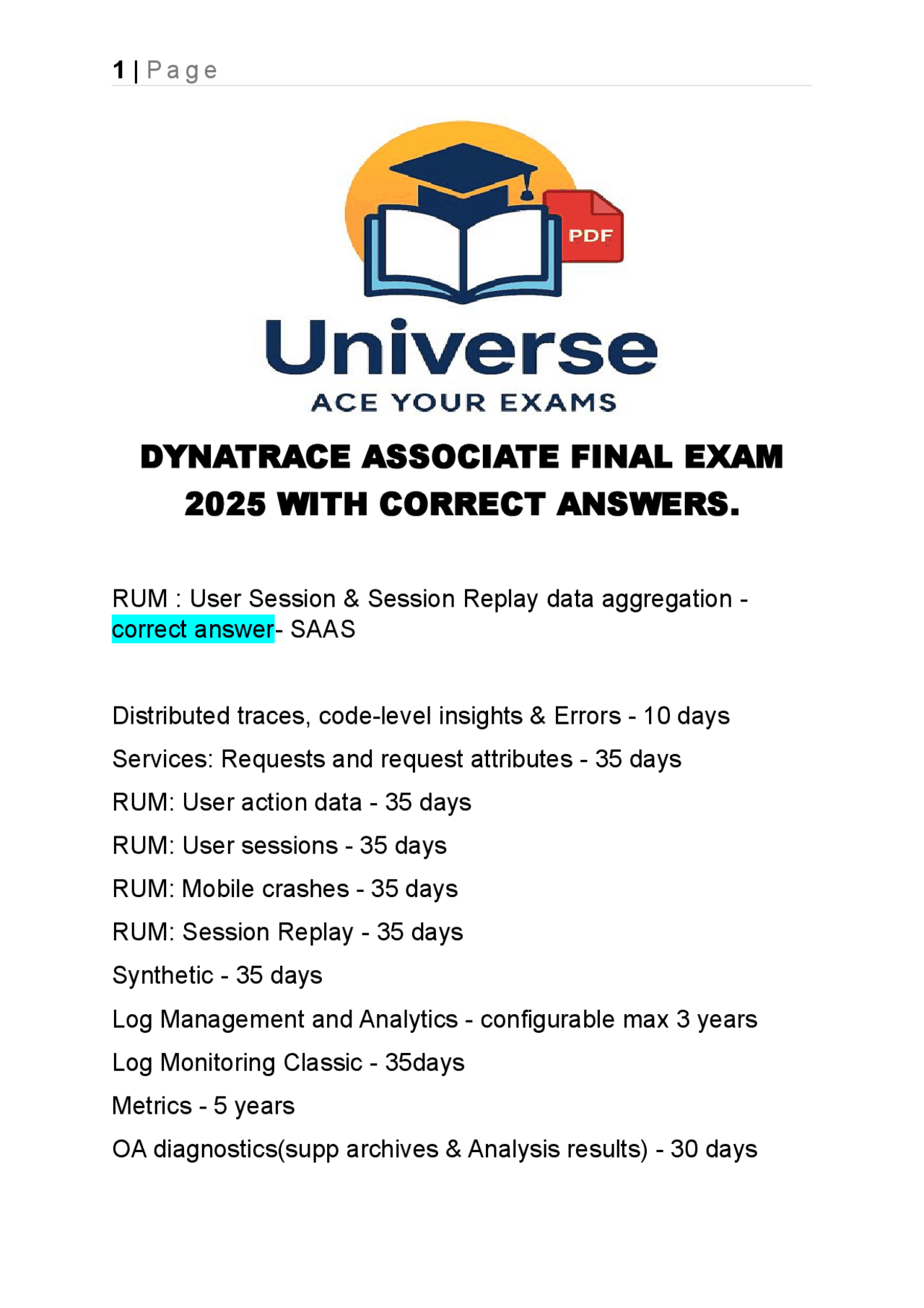 Dynatrace Associate Final Exam 2025: Questions and Answers | Exams ...