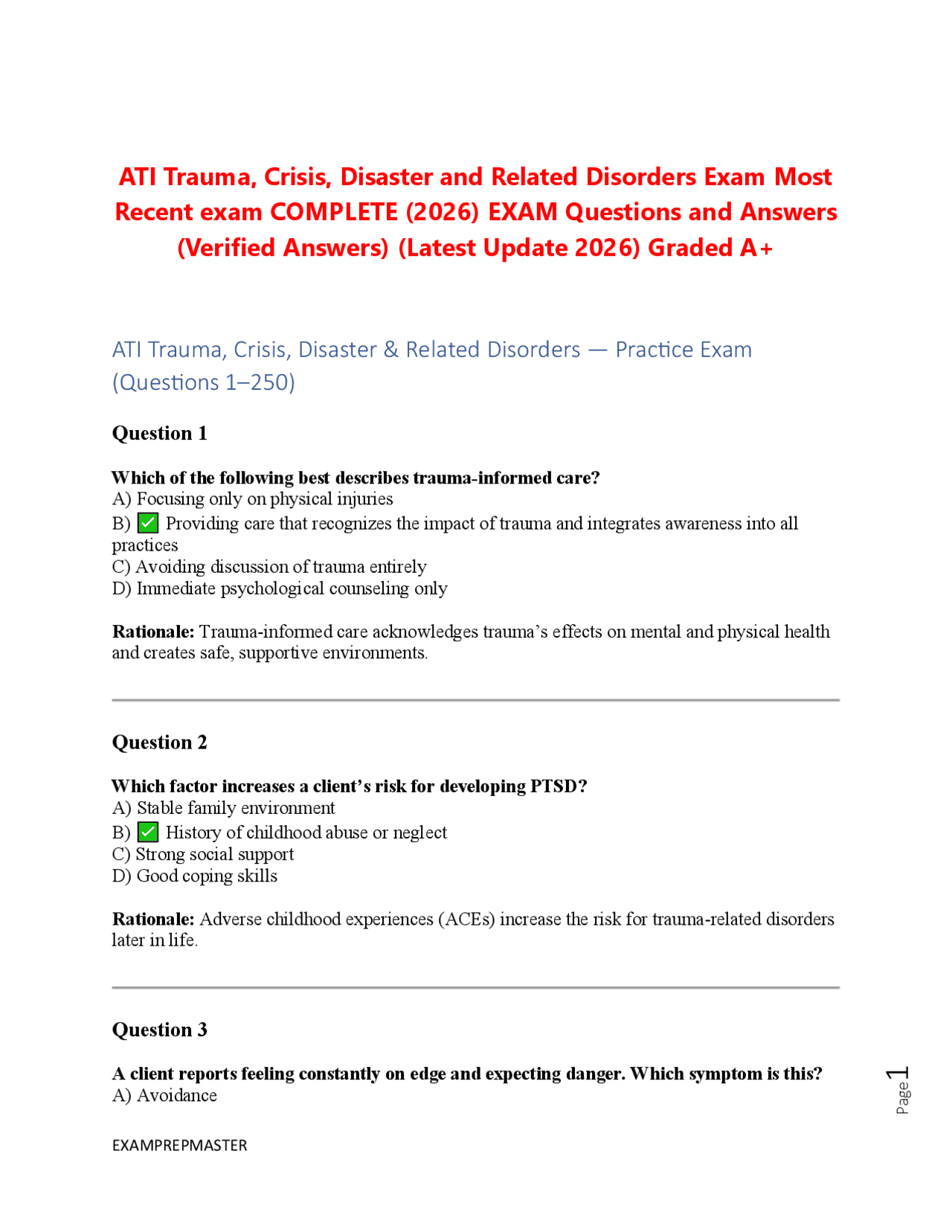 Trauma, Crisis, Disaster, and Related Disorders Exam Prep: Questions ...