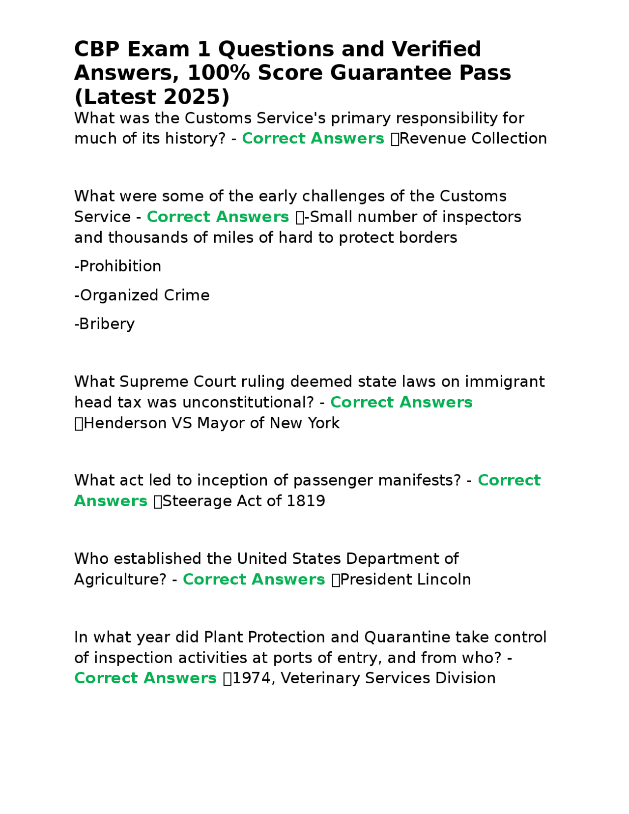 CBP Exam 1: Questions and Answers (Latest 2025) | Exams Advanced ...