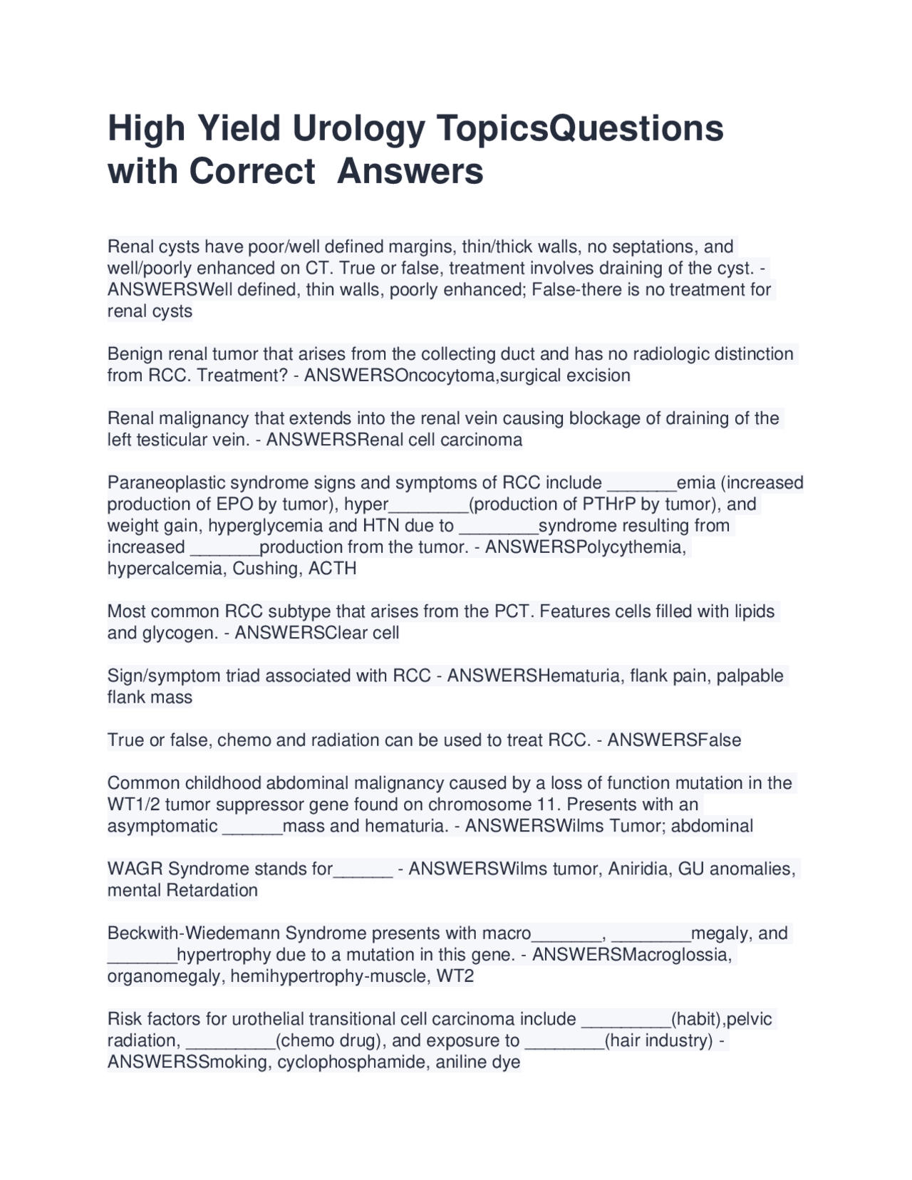High-Yield Urology Review: Questions and Answers for Medical Students ...