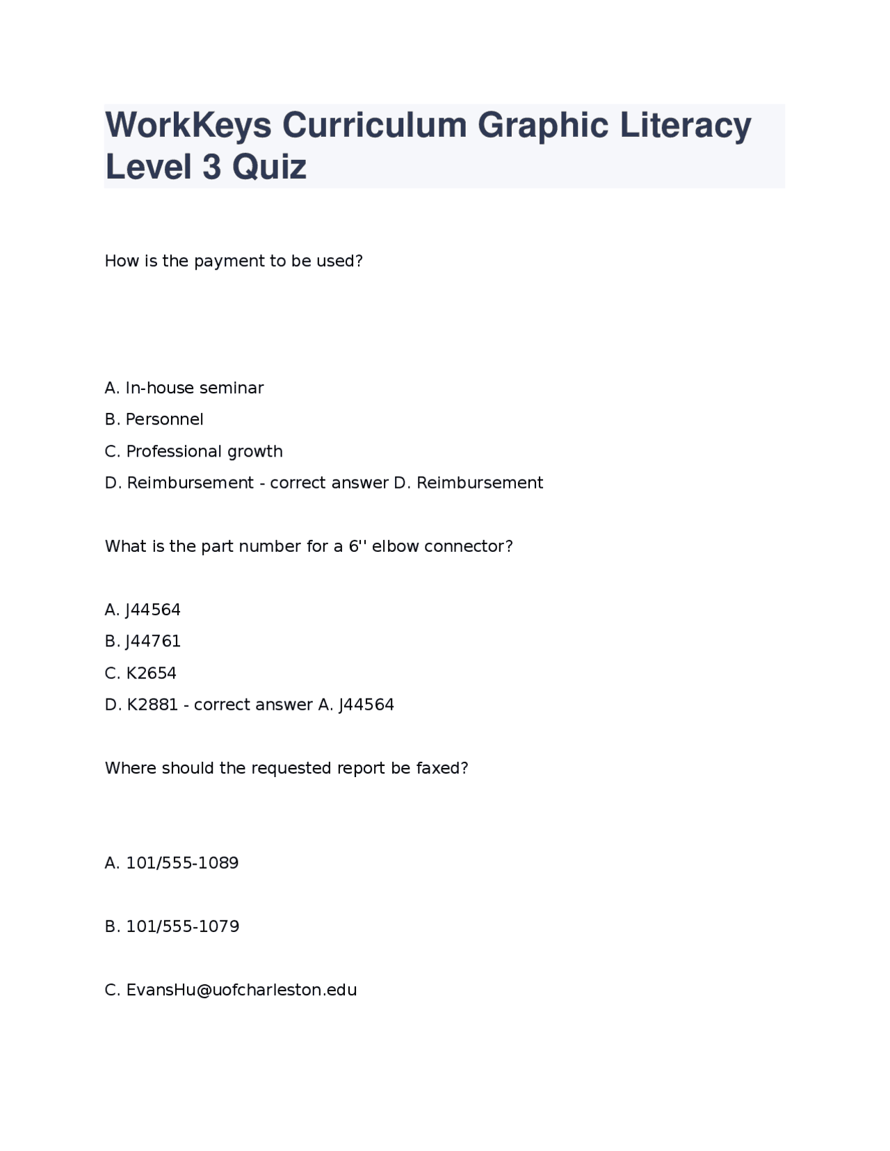 WorkKeys Curriculum Graphic Literacy Level 3 Quiz | Exams Advanced ...