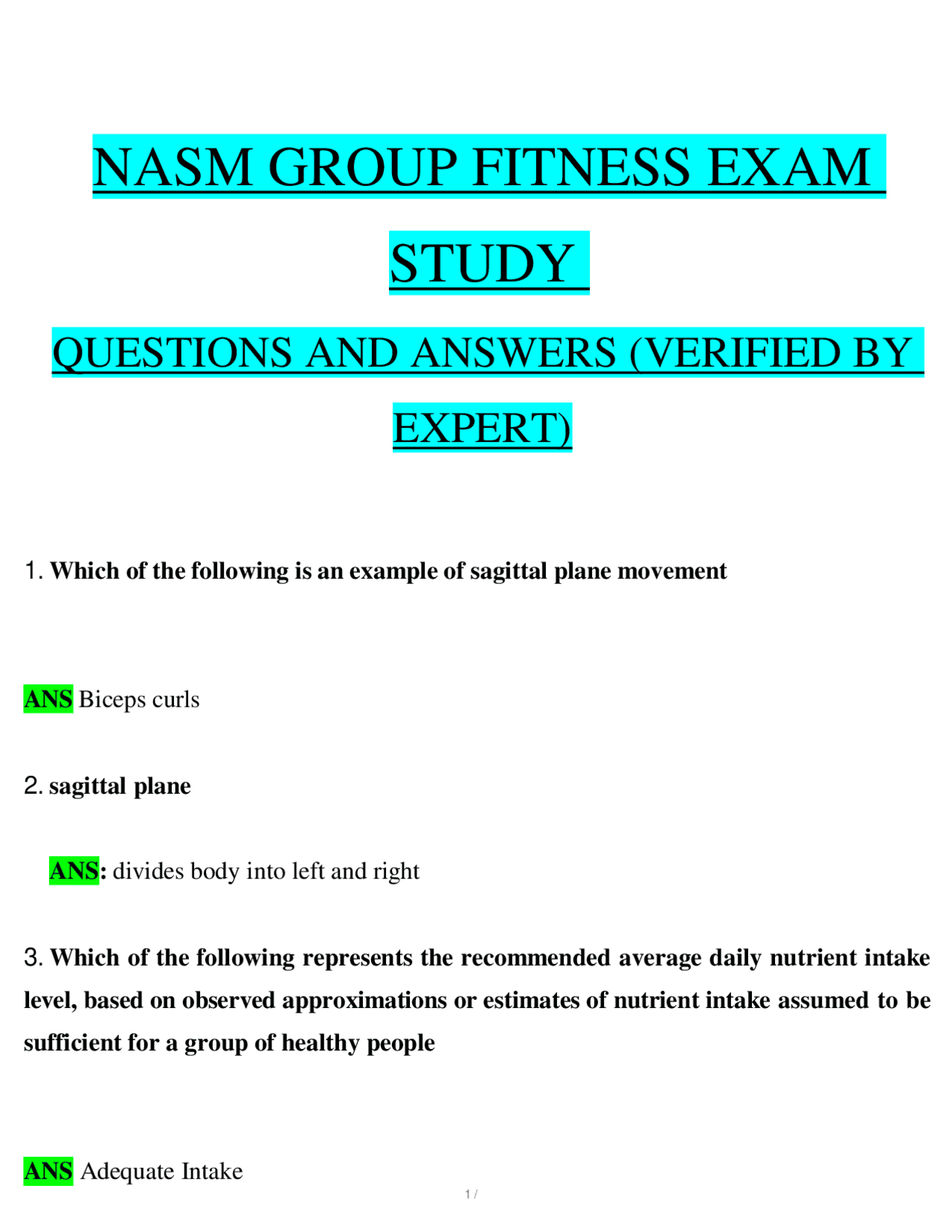 Comprehensive, Expert-Verified Group Fitness NASM Practice Test Study ...