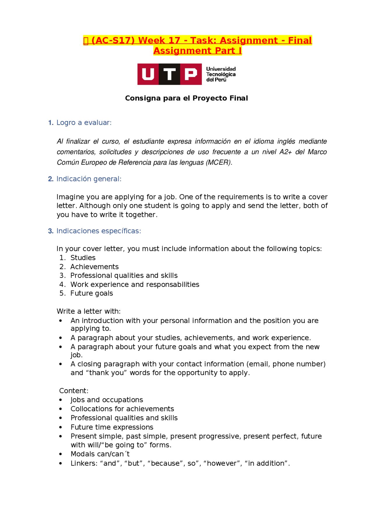 (AC-S17) Week 17 - Task Assignment - Final Assignment Part I (Ingles 4 ...