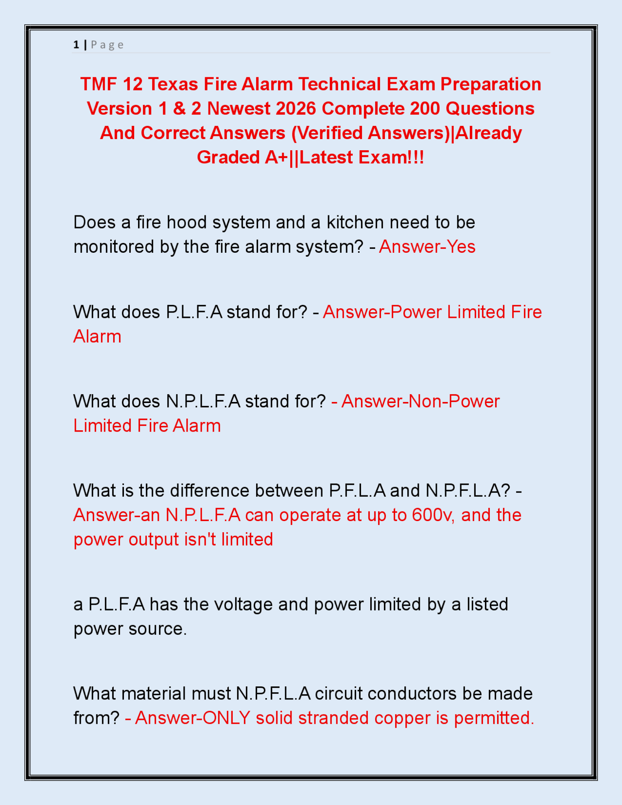 TMF 12 Texas Fire Alarm Technical Exam Preparation Version 1 & 2 Newest ...