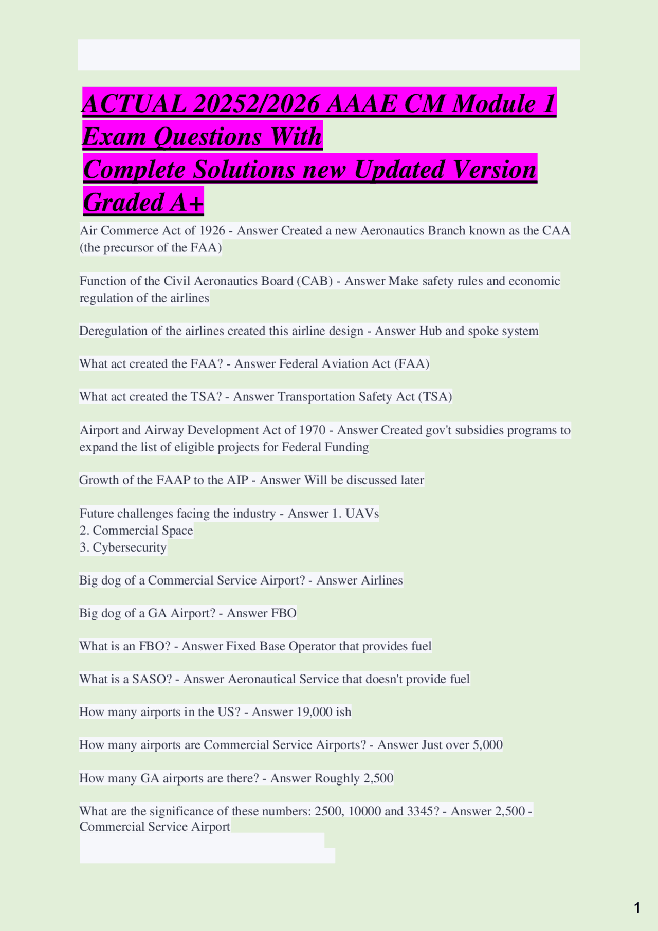 ACTUAL 20252/2026 AAAE CM Module 1 Exam Questions With Complete ...