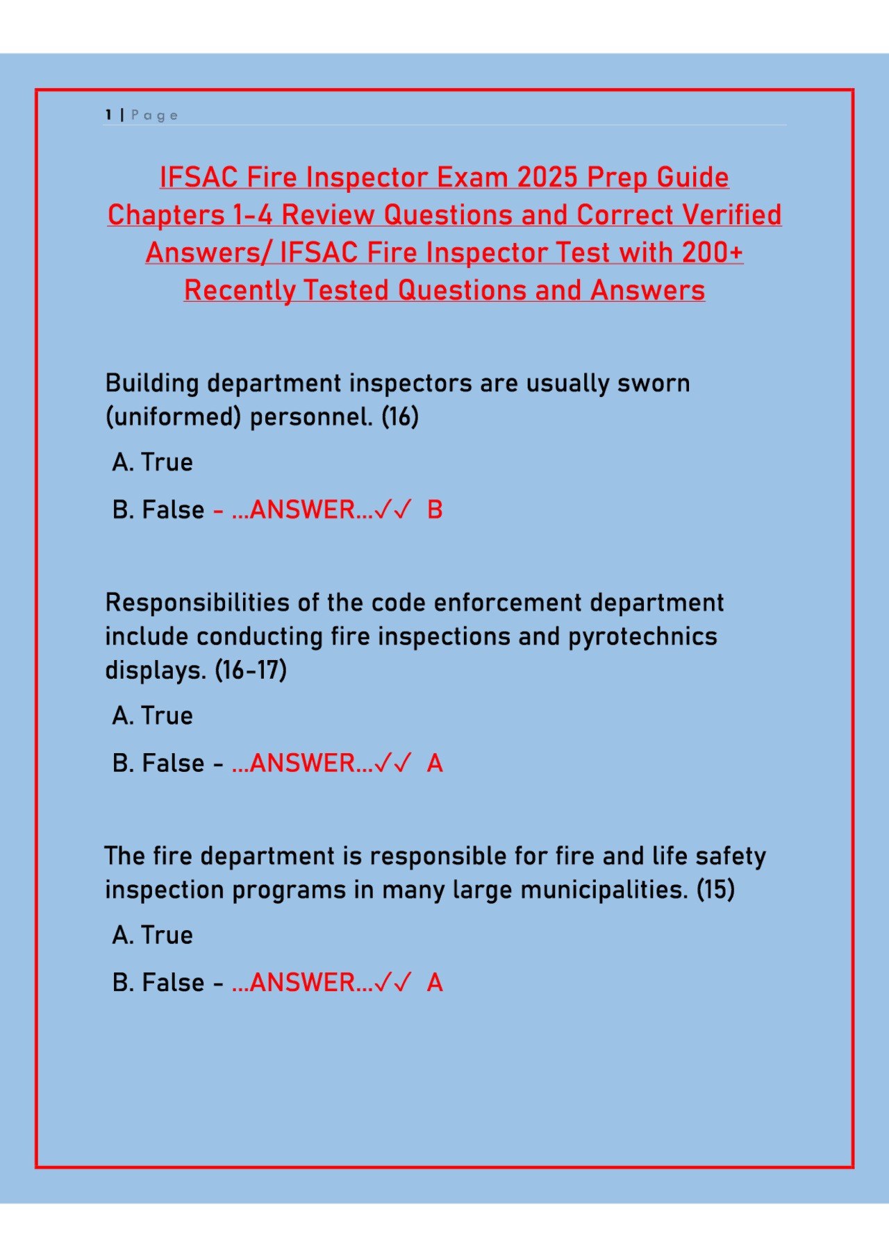 IFSAC Fire Inspector Exam 2025: Prep Guide for Chapter 1 (Fire ...
