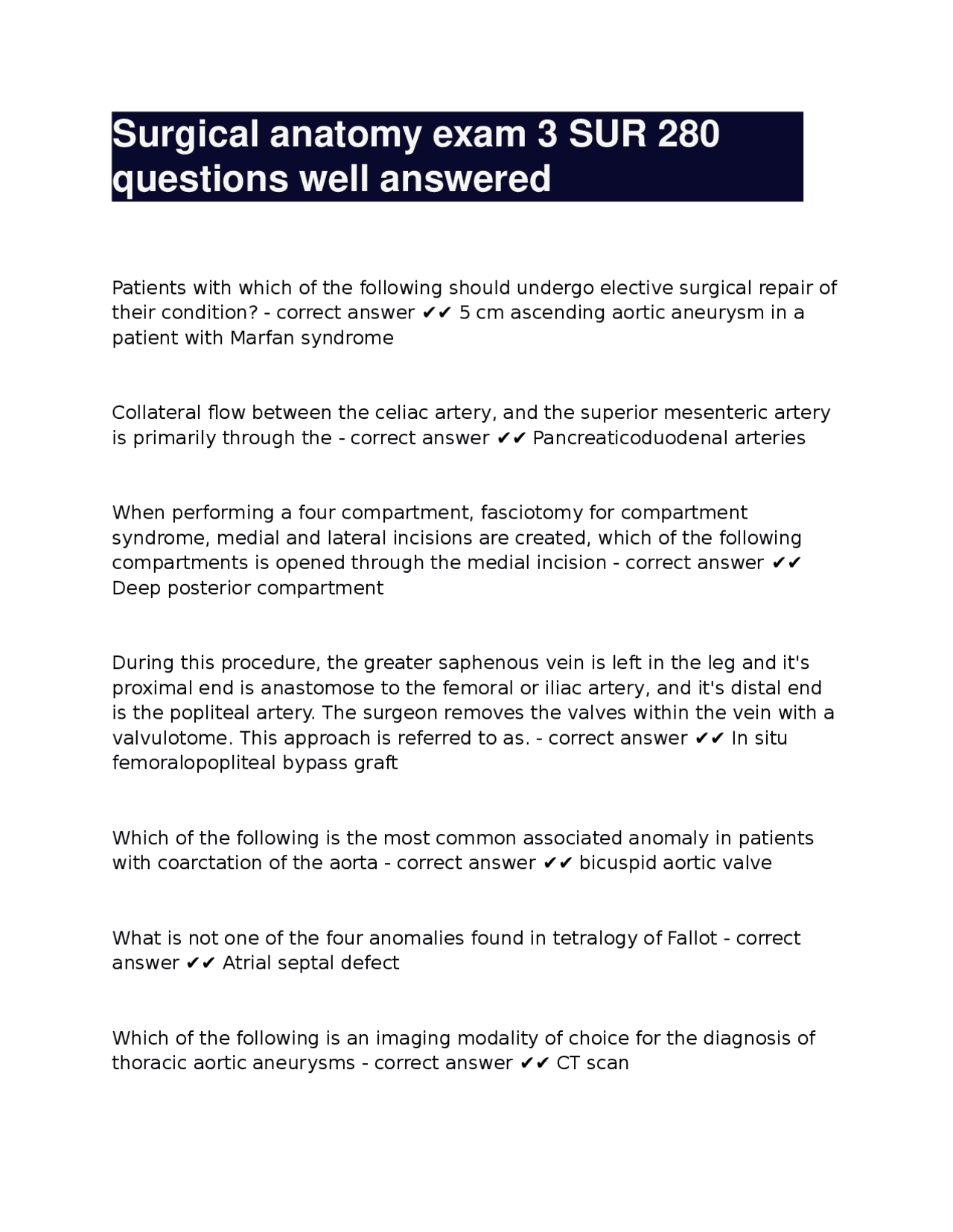 Surgical anatomy exam 3 SUR 280 questions well answered-5.docx | Exams ...