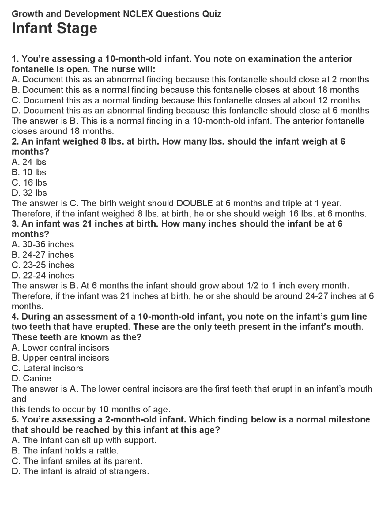 Growth & Development NCLEX Questions Quiz – Infant, Toddler, Child ...