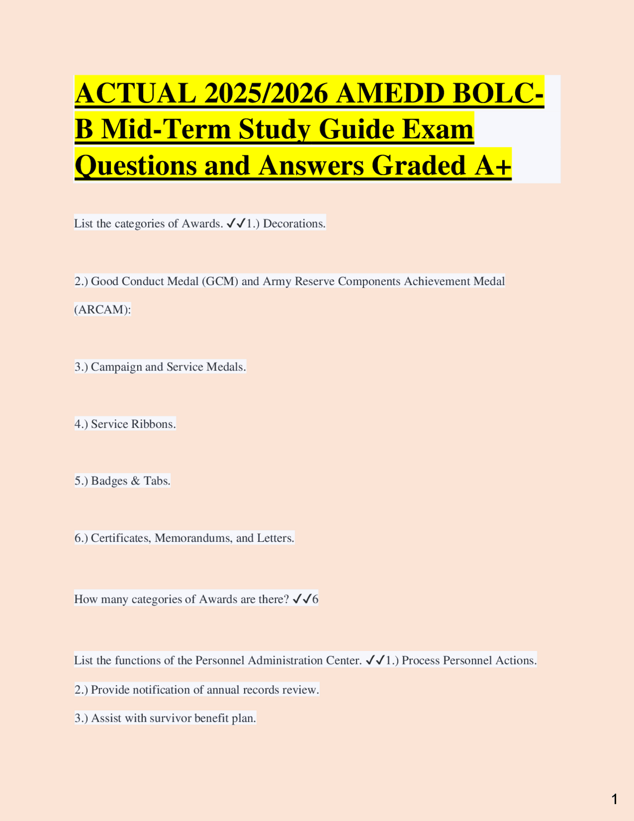 AMEDD BOLCB Mid-Term Exam Study Guide 2025/2026: Questions and Answers ...