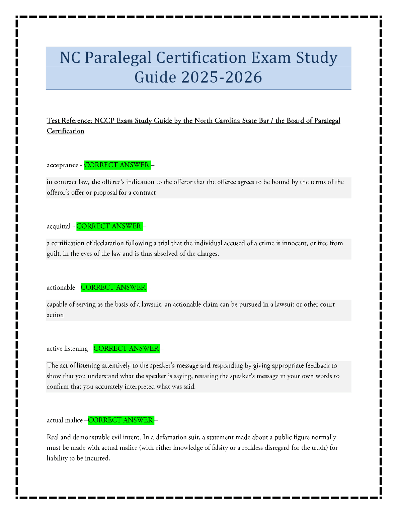 NC Paralegal Certification Exam Study Guide 2025-2026 | Quizzes Law ...